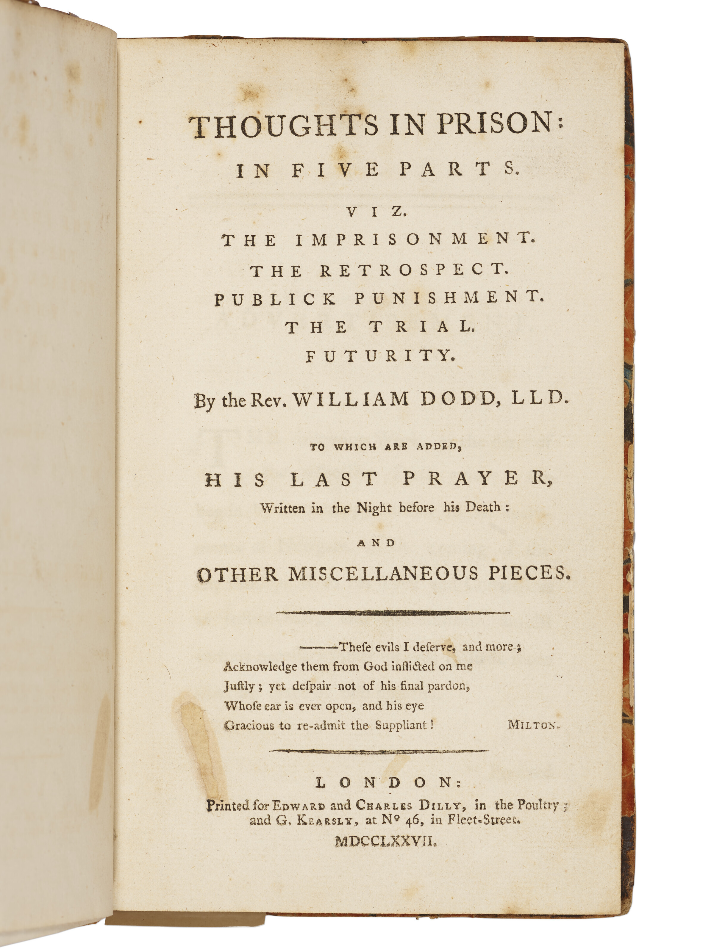 Thoughts in Prison: In Five Parts, Samuel Johnson, William Dodd, 1777 | Christie’s
