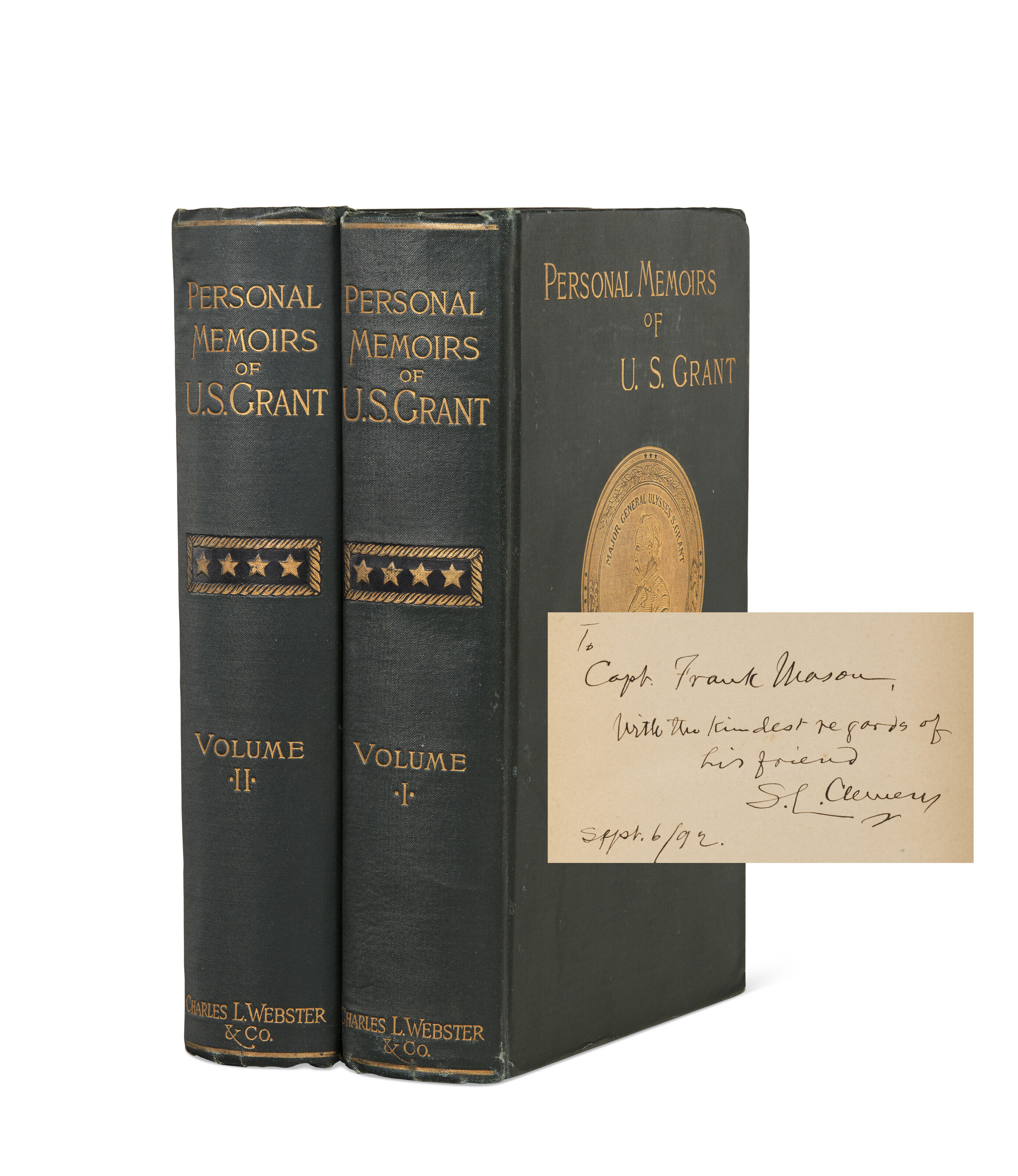 Grant's Memoirs, Inscribed to Capt. Frank Mason, Samuel Clemens (aka ...
