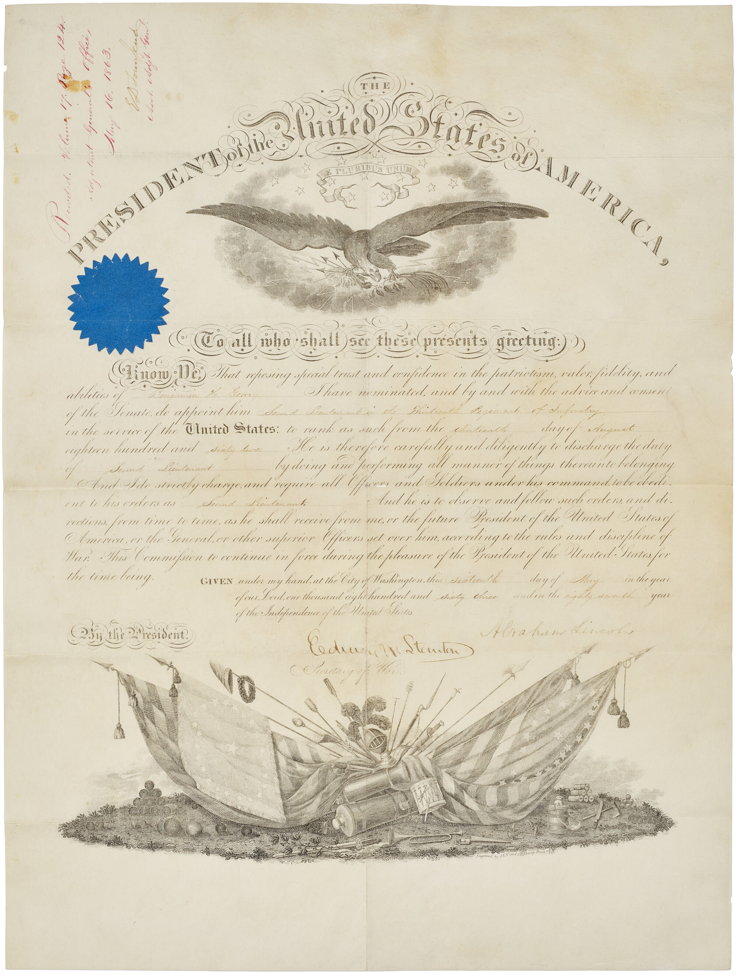 A signed military commission, Abraham Lincoln, 16 May 1863 | Christie’s
