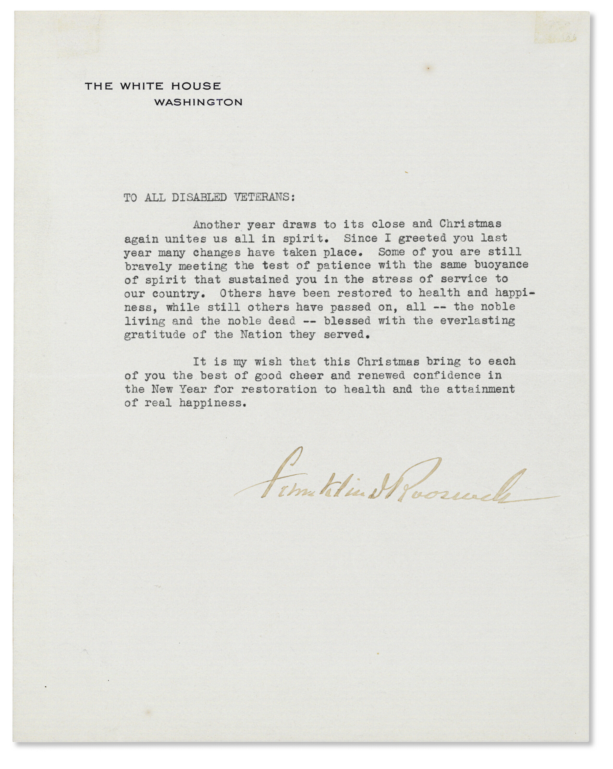 Sending Christmas greetings to disabled World War I veterans, Franklin ...