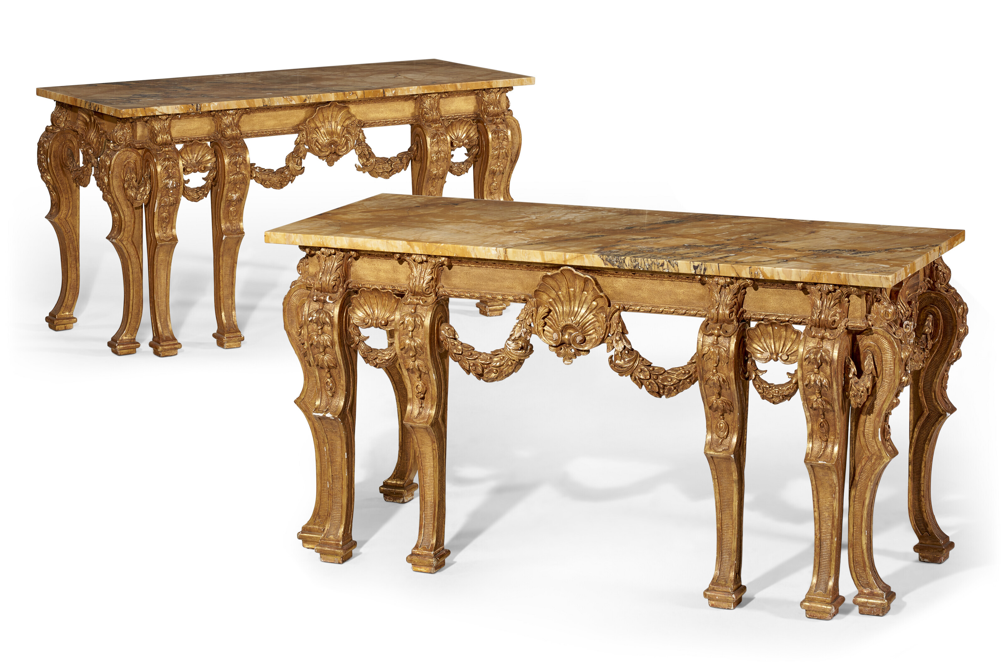 A PAIR OF GEORGE II GILTWOOD SIDE TABLES, CIRCA 1740 | Christie’s