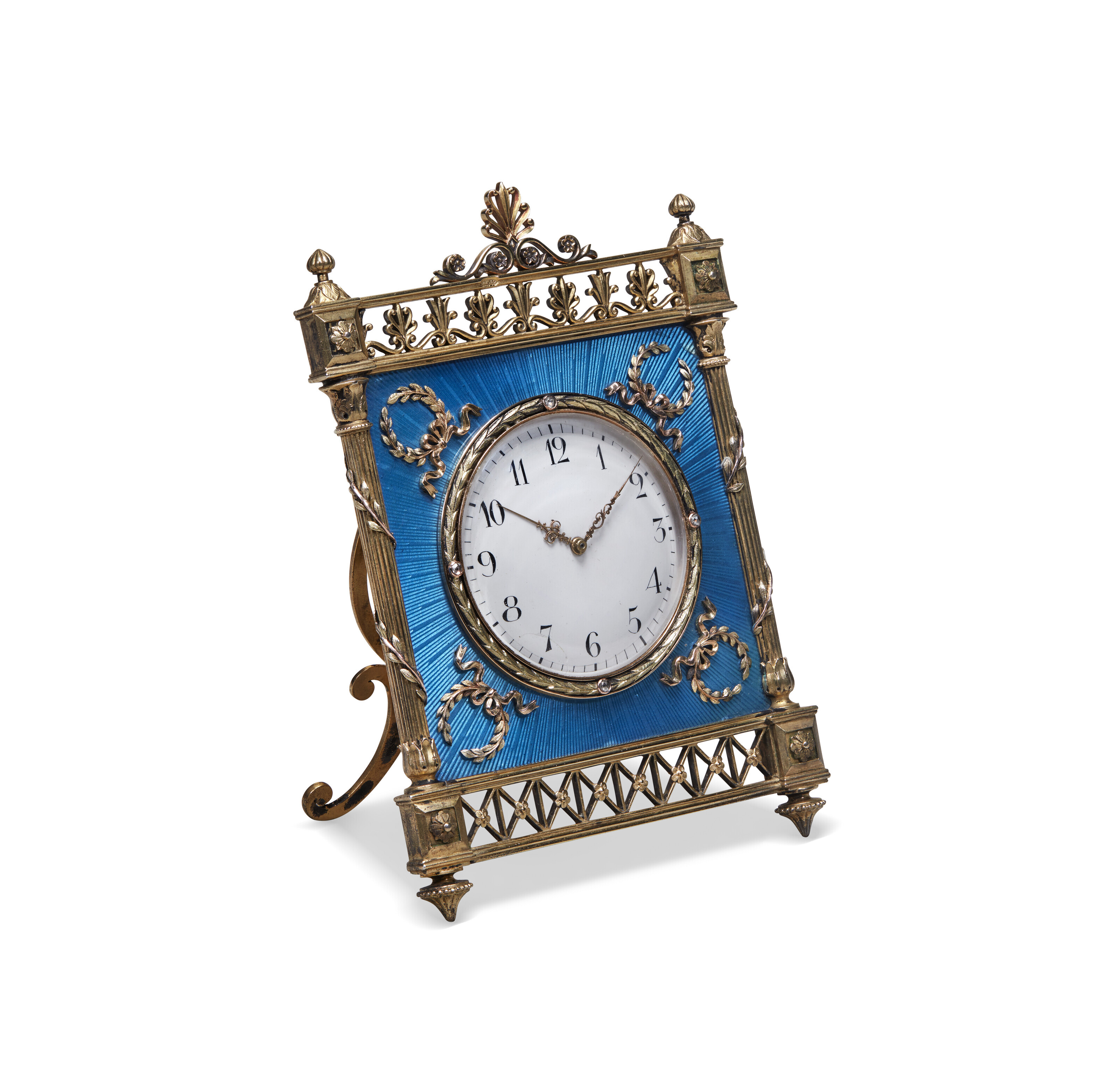 A JEWELED AND GUILLOCHÉ ENAMEL VARI-COLOR GOLD-MOUNTED SILVER-GILT DESK ...