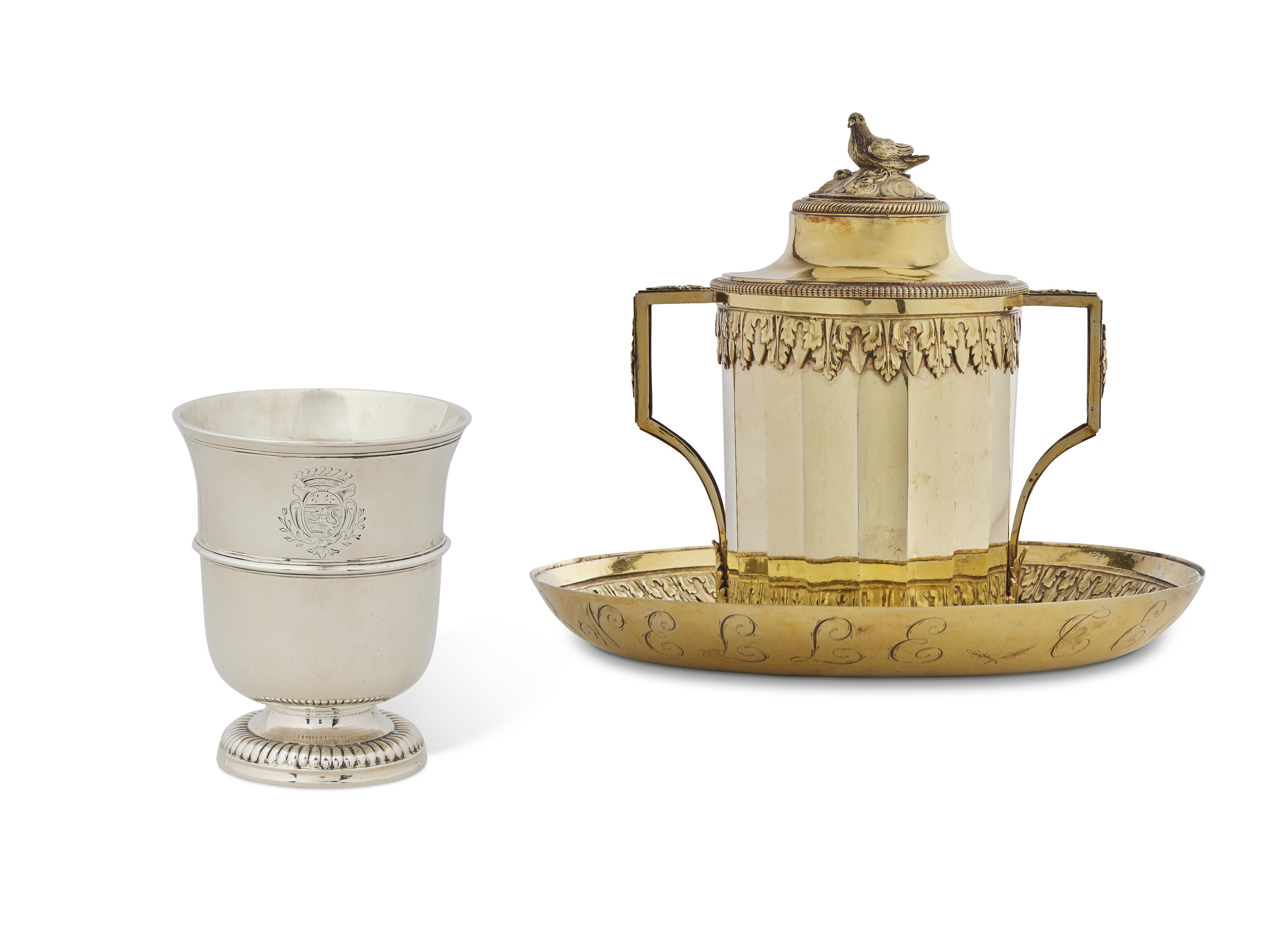 A LOUIS XV SILVER BEAKER AND A LOUIS XVI SILVER-GILT CUP, COVER, AND ...