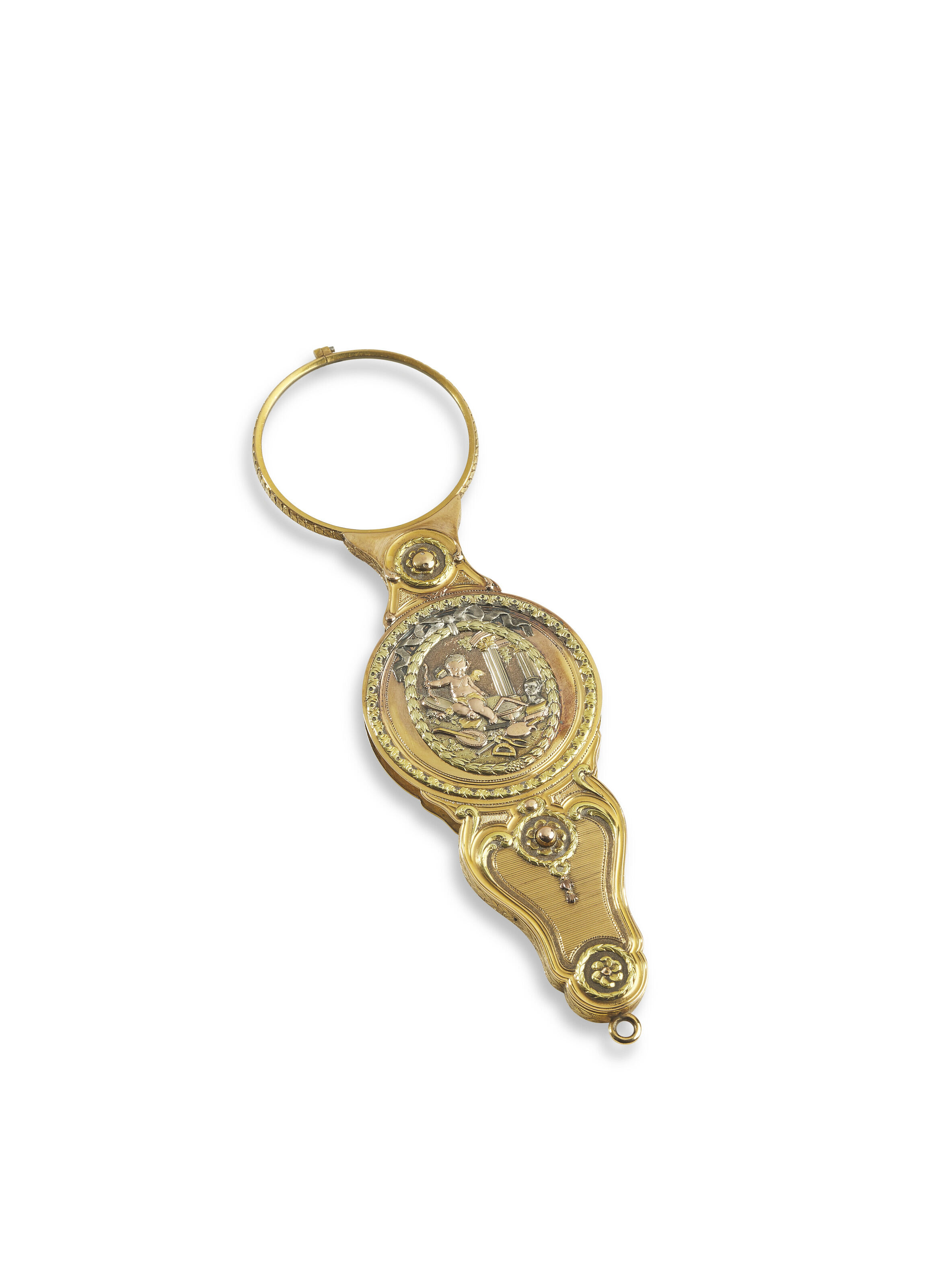 A LOUIS XV THREE-COLOR GOLD LORGNETTE, PROBABLY BY JEAN-ANTOINE ...