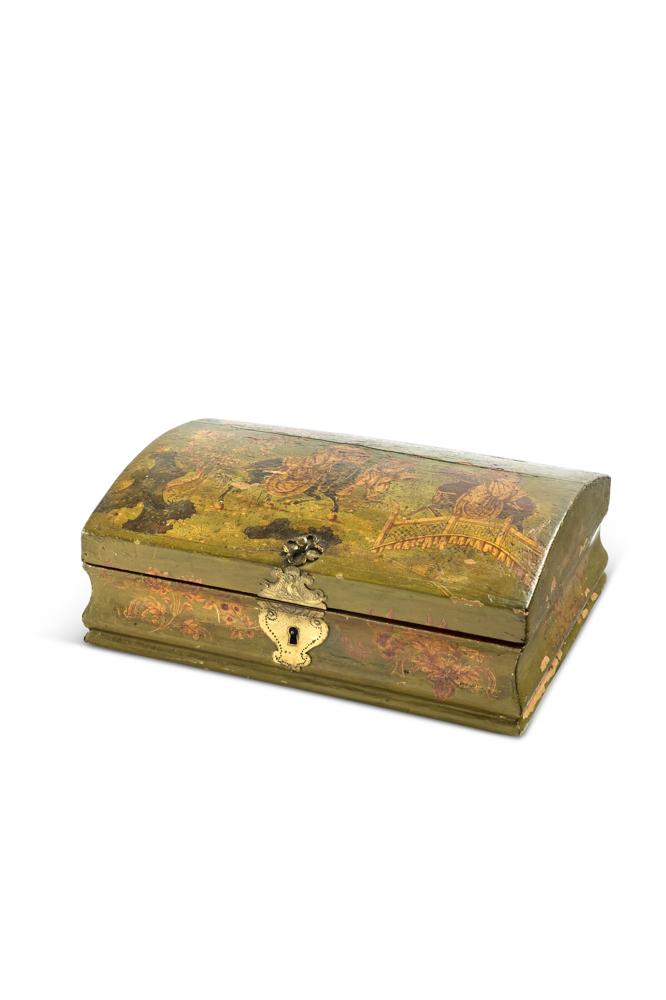 A LOUIS XV ORMOLU-MOUNTED GILT, GREEN AND POLYCHROME-PAINTED VERNIS ...