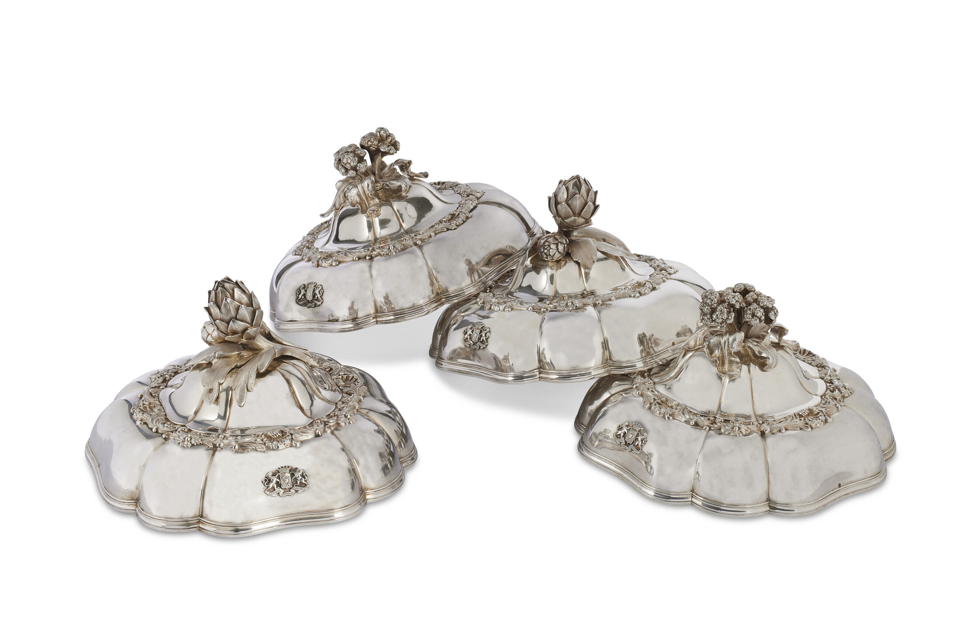 A SET OF FOUR FRENCH SILVER DISH COVERS, MARK OF FRANCOIS DURAND, PARIS ...