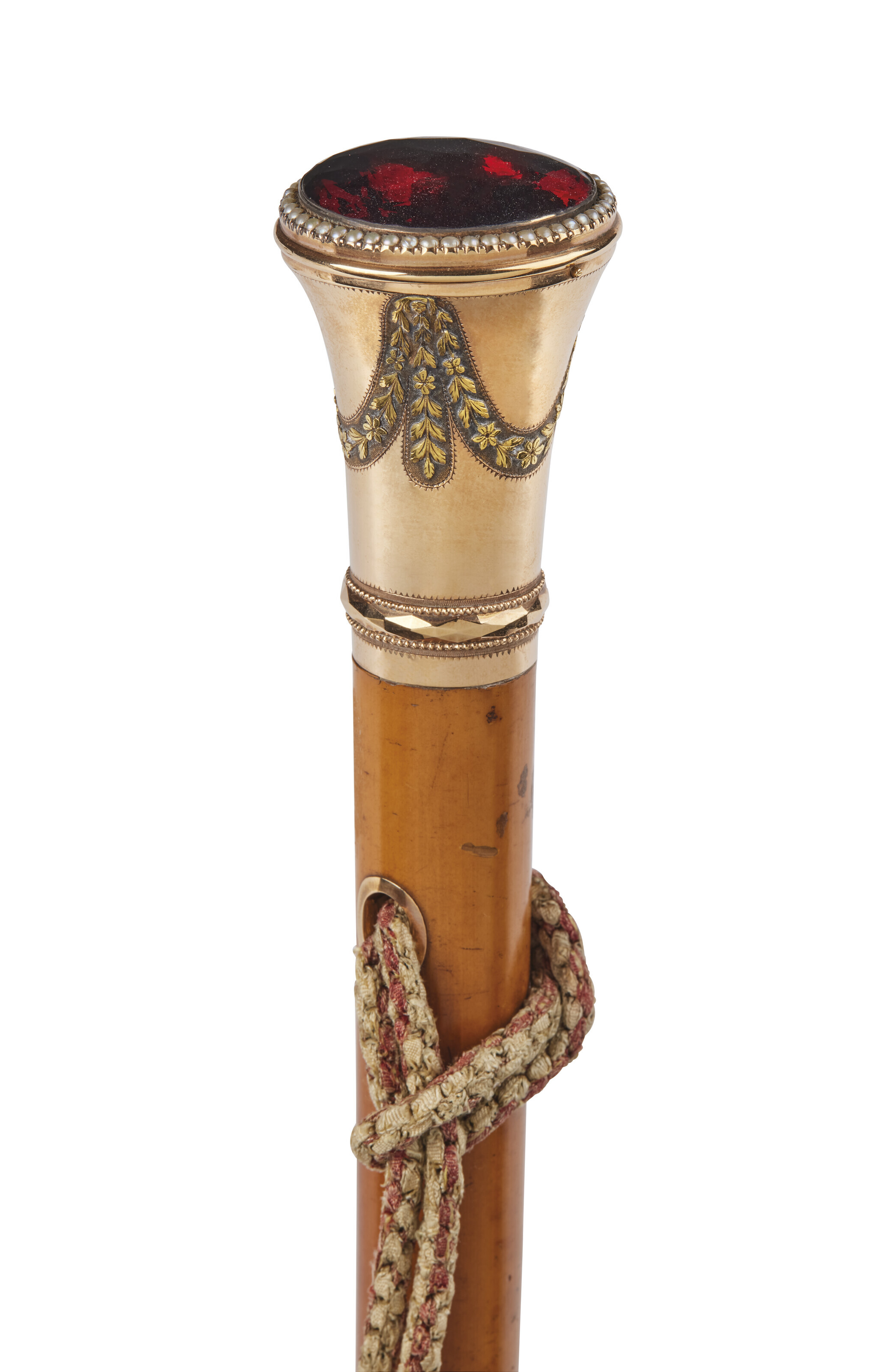 A CONTINENTAL JEWELED TWO-COLORED GOLD-MOUNTED NOVELTY WALKING STICK ...