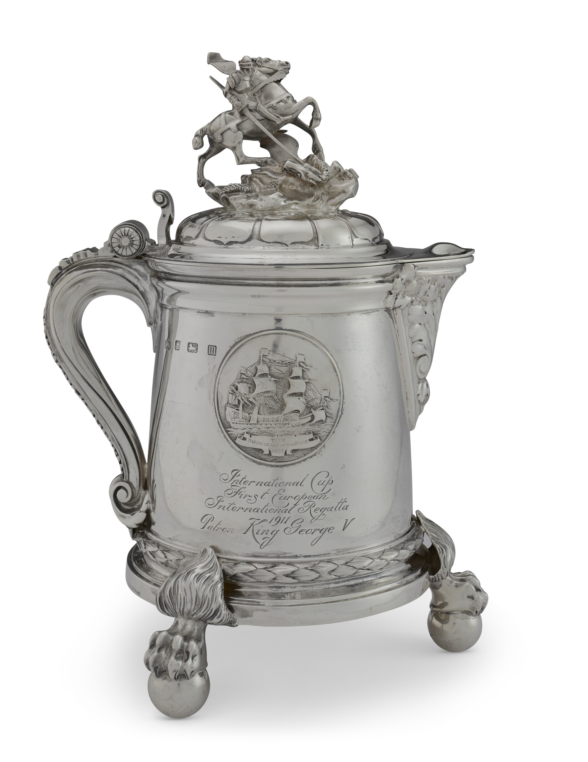 A GEORGE V SILVER SAILING REGATTA TROPHY TANKARD, MARK OF ELKINGTON ...