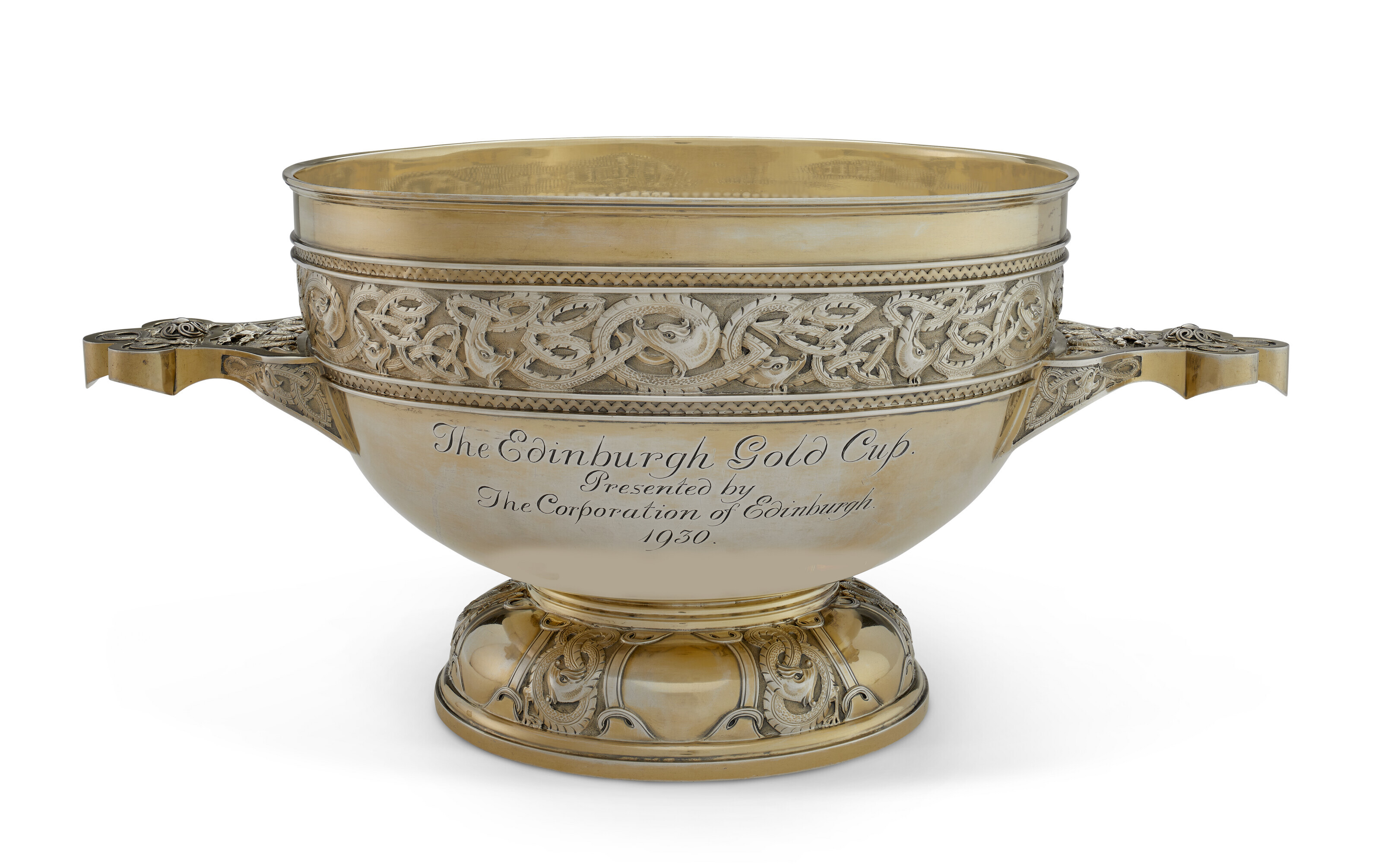 THE EDINBURGH GOLD CUP: A GEORGE V PARCEL-GILT SILVER TWO-HANDLED ...
