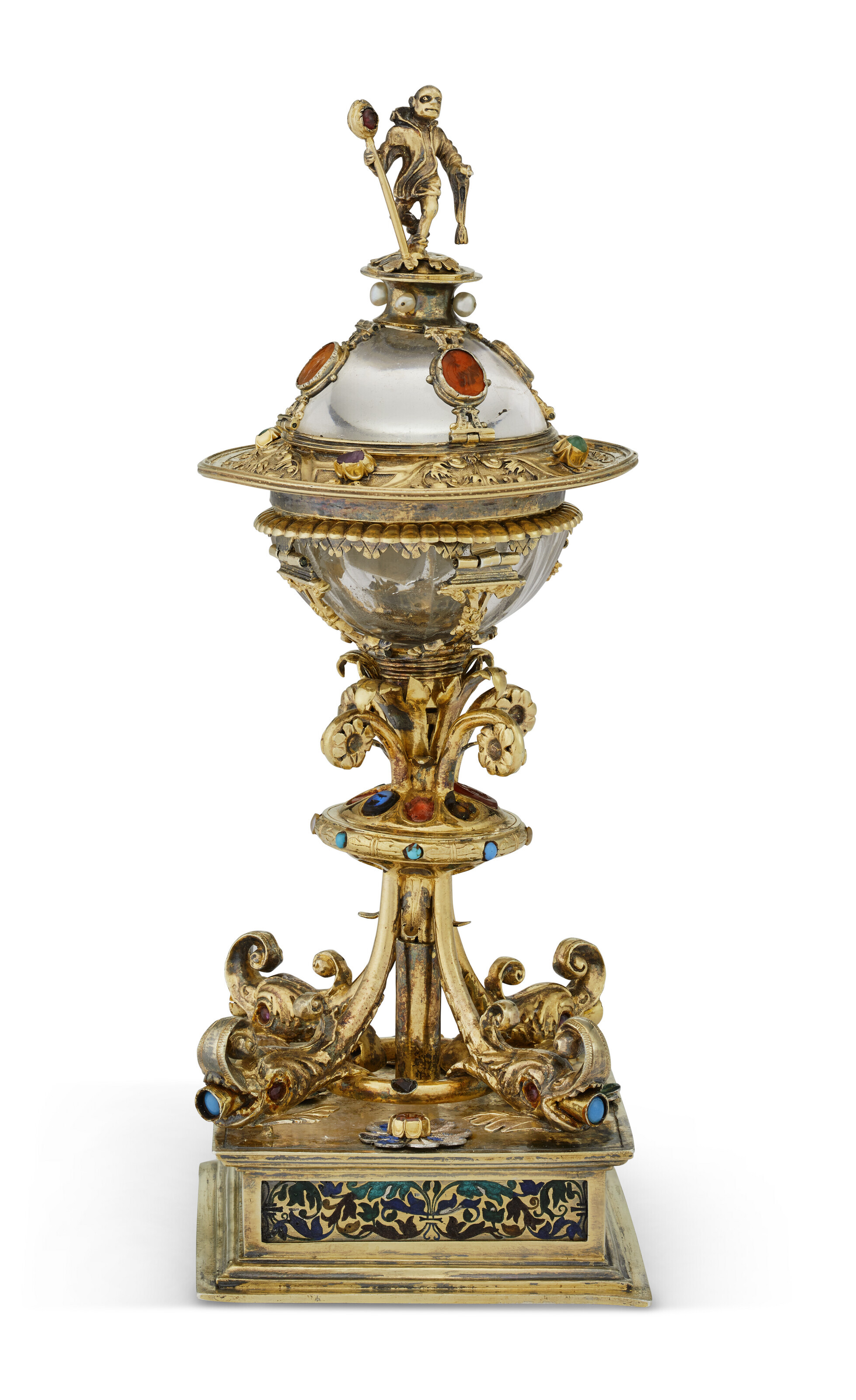 AN AUSTRIAN SILVER-GILT, ROCK CRYSTAL AND GEM-SET CUP AND COVER, CIRCA ...