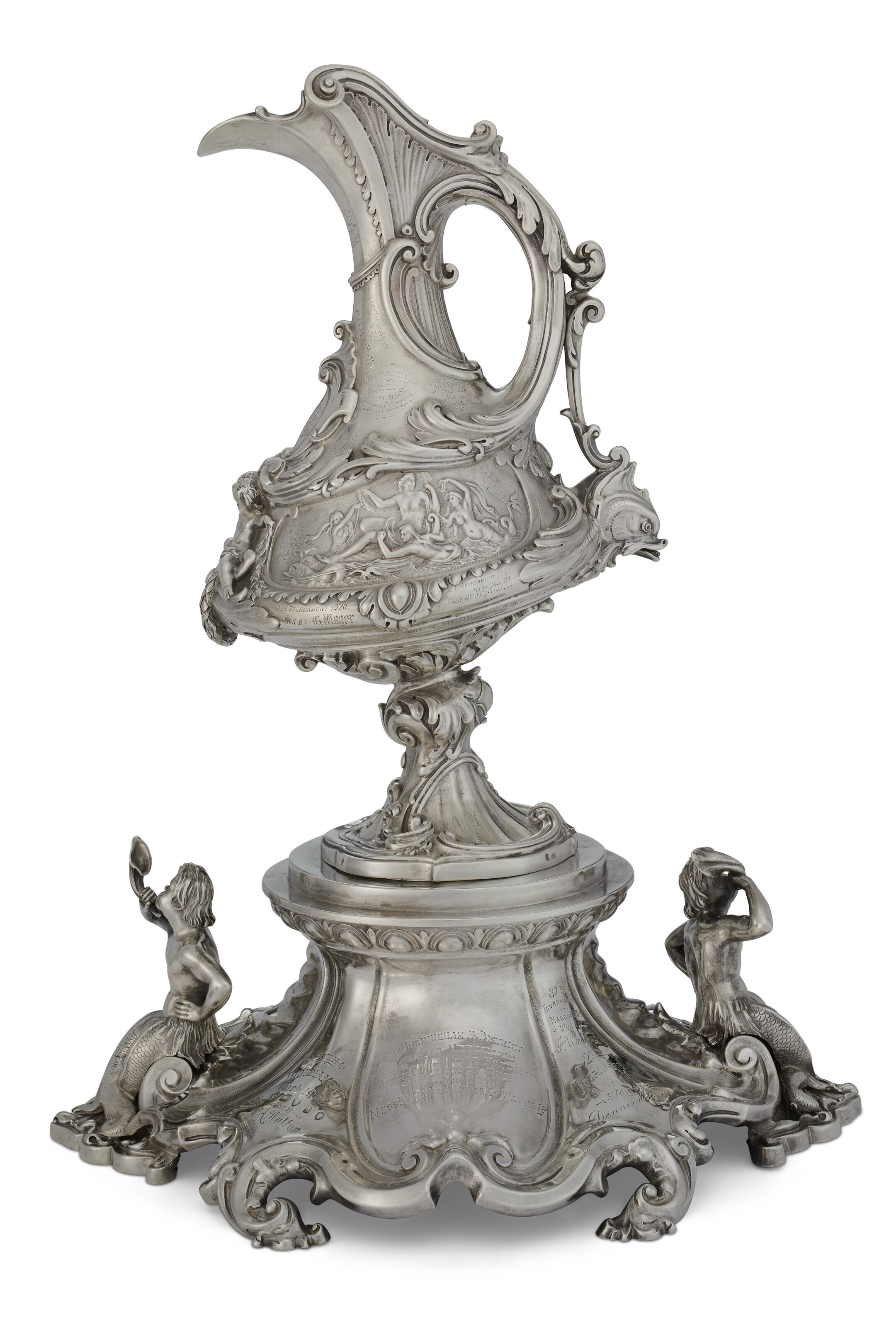 A VICTORIAN SILVER PRESENTATION EWER AND STAND, MARK OF BARNARD & SONS ...