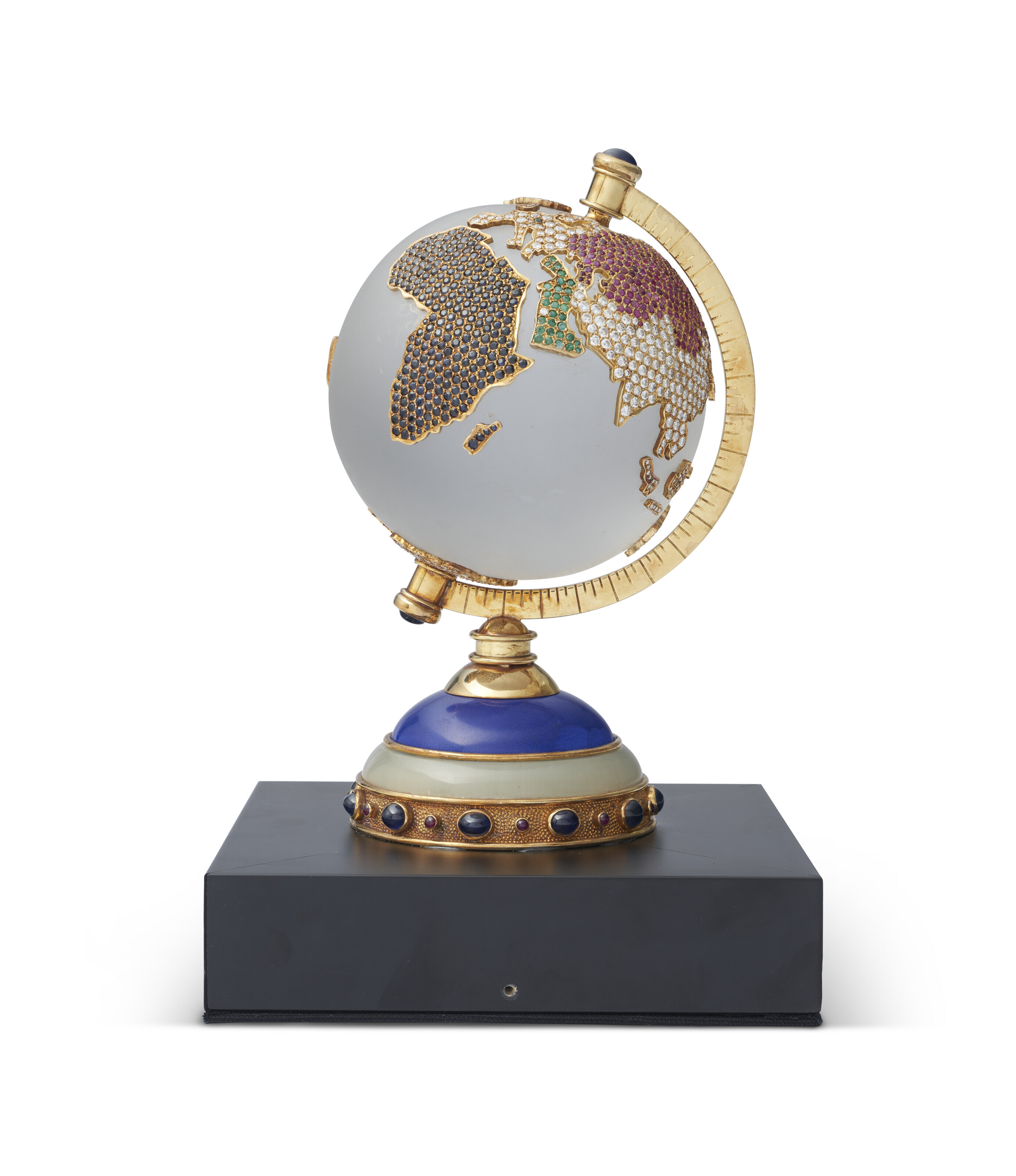 A GOLD-MOUNTED GEM SET FROSTED GLASS TABLE GLOBE, MODERN | Christie’s