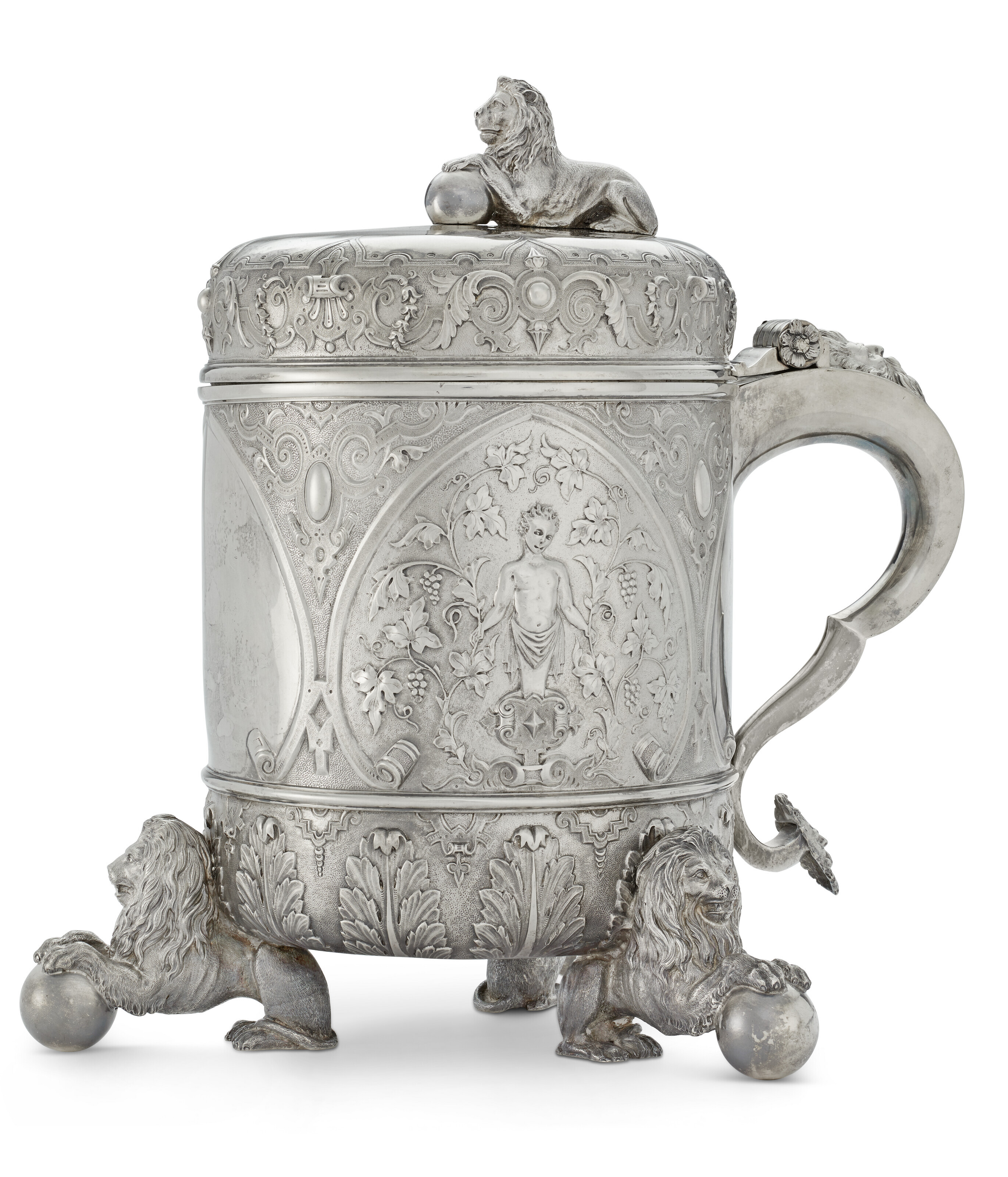 A LARGE VICTORIAN SILVER TANKARD, MARK OF JOHN ALDWINCKLE & JAMES ...