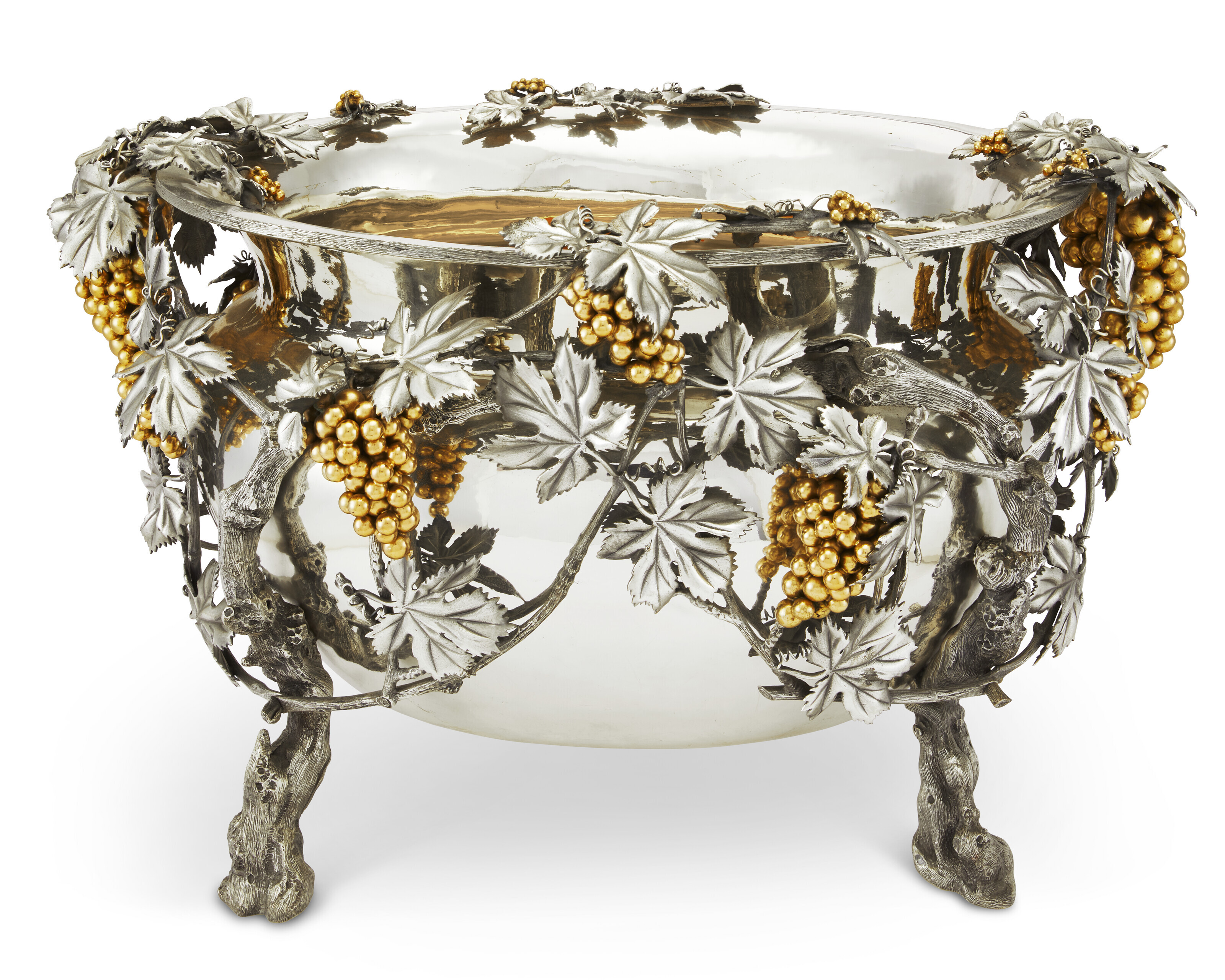 A LARGE ITALIAN PARCEL-GILT SILVER PUNCH BOWL, MARK OF MAZZUCATO, MILAN ...