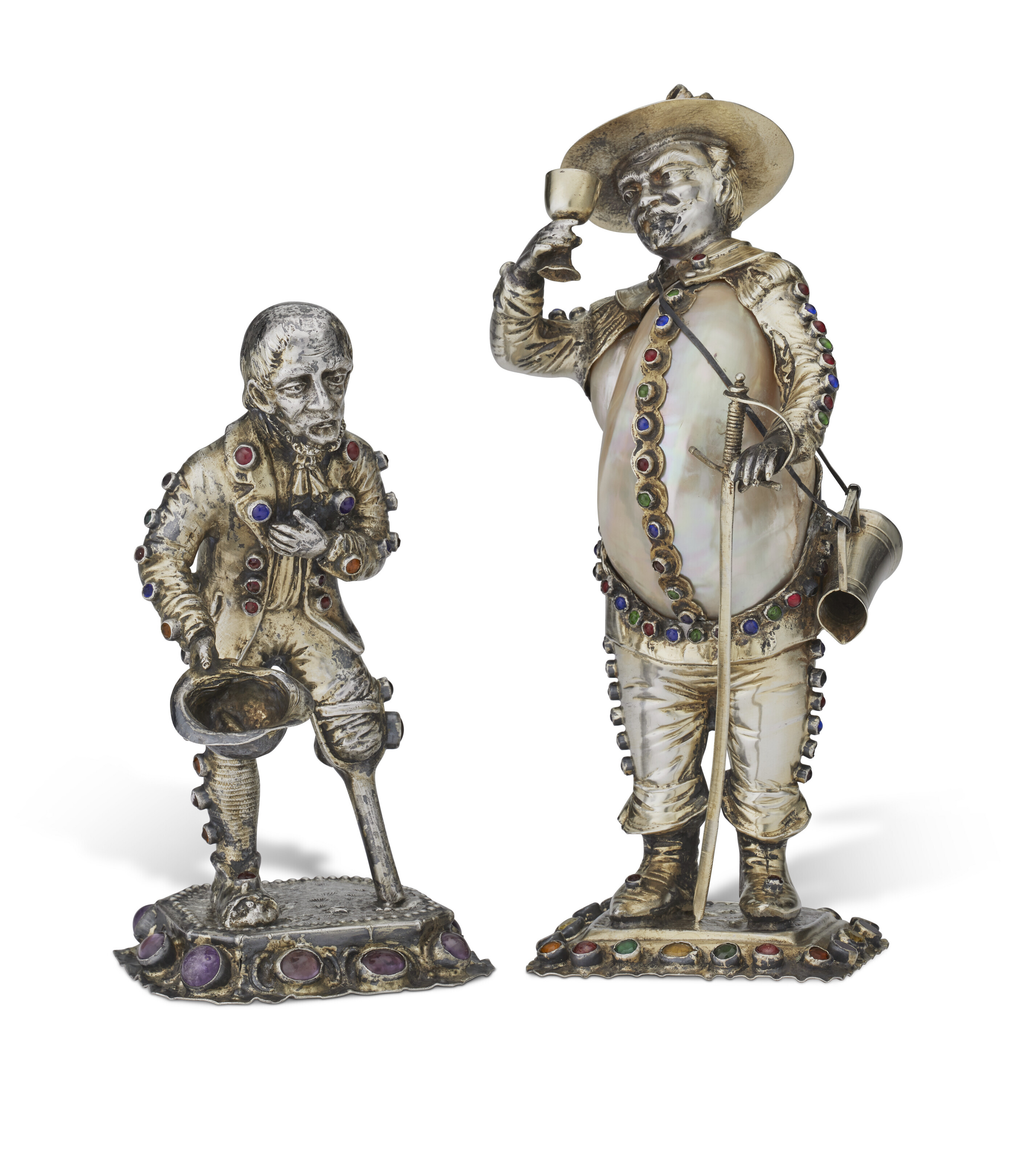 TWO GERMAN GEM-MOUNTED SILVER-GILT FIGURES, MARK OF SIMON ROSENAU, BAD ...
