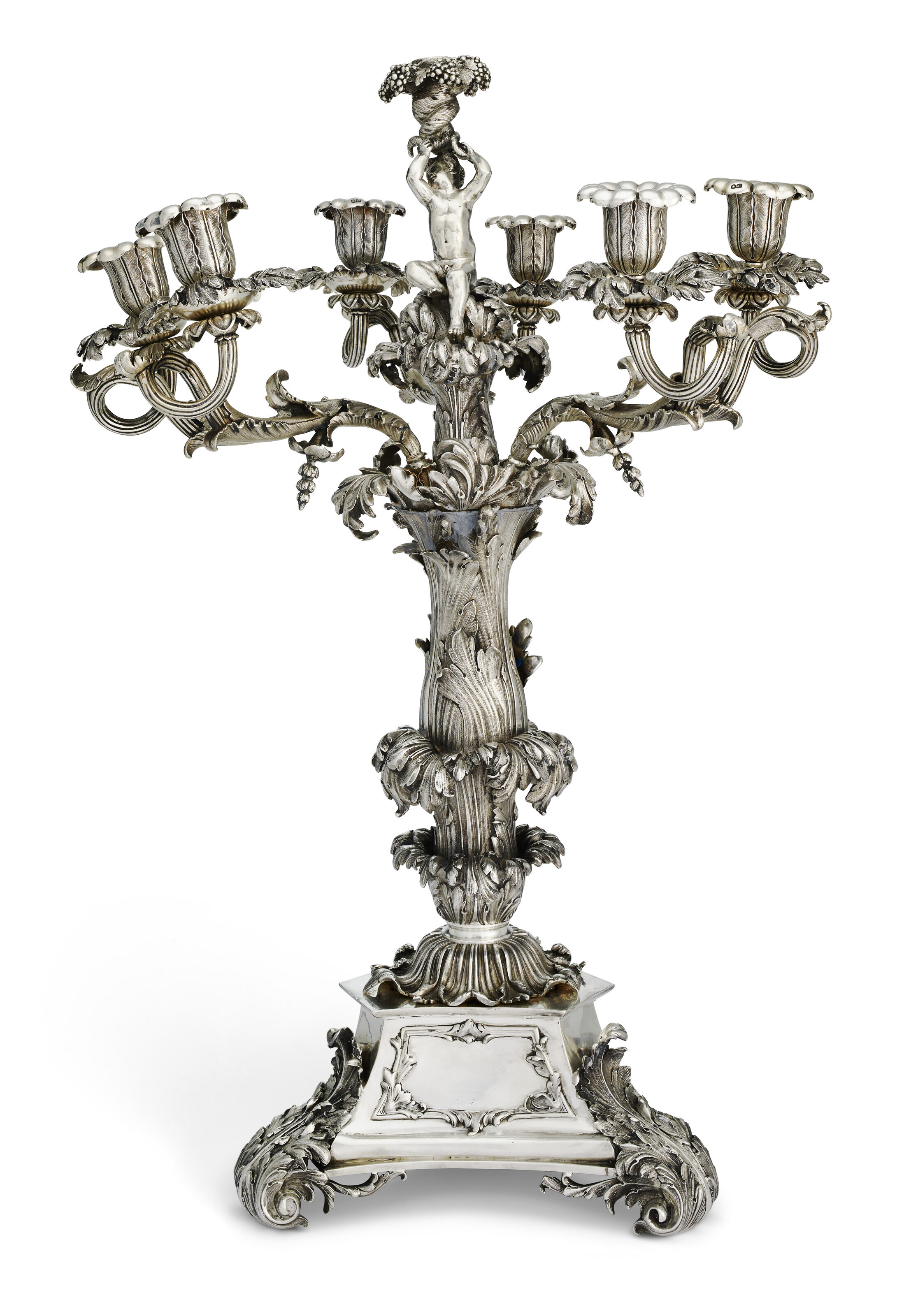 A VICTORIAN SILVER SEVEN LIGHT CANDELABRUM, MARK OF JOHN HARRIS, LONDON ...