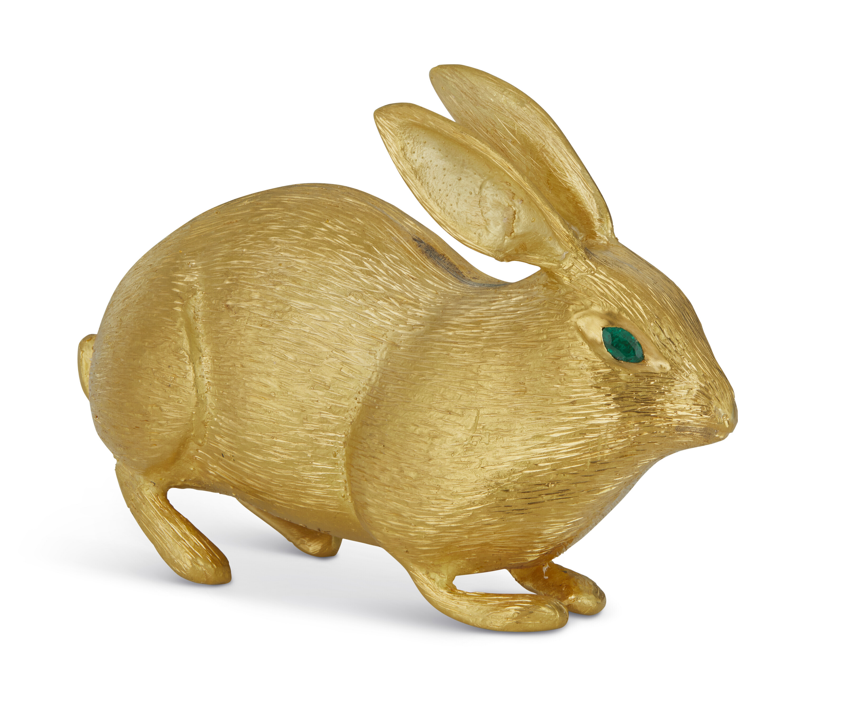 AN EMERALD-MOUNTED 24K GOLD FIGURE OF A RABBIT, SECOND HALF 20TH ...