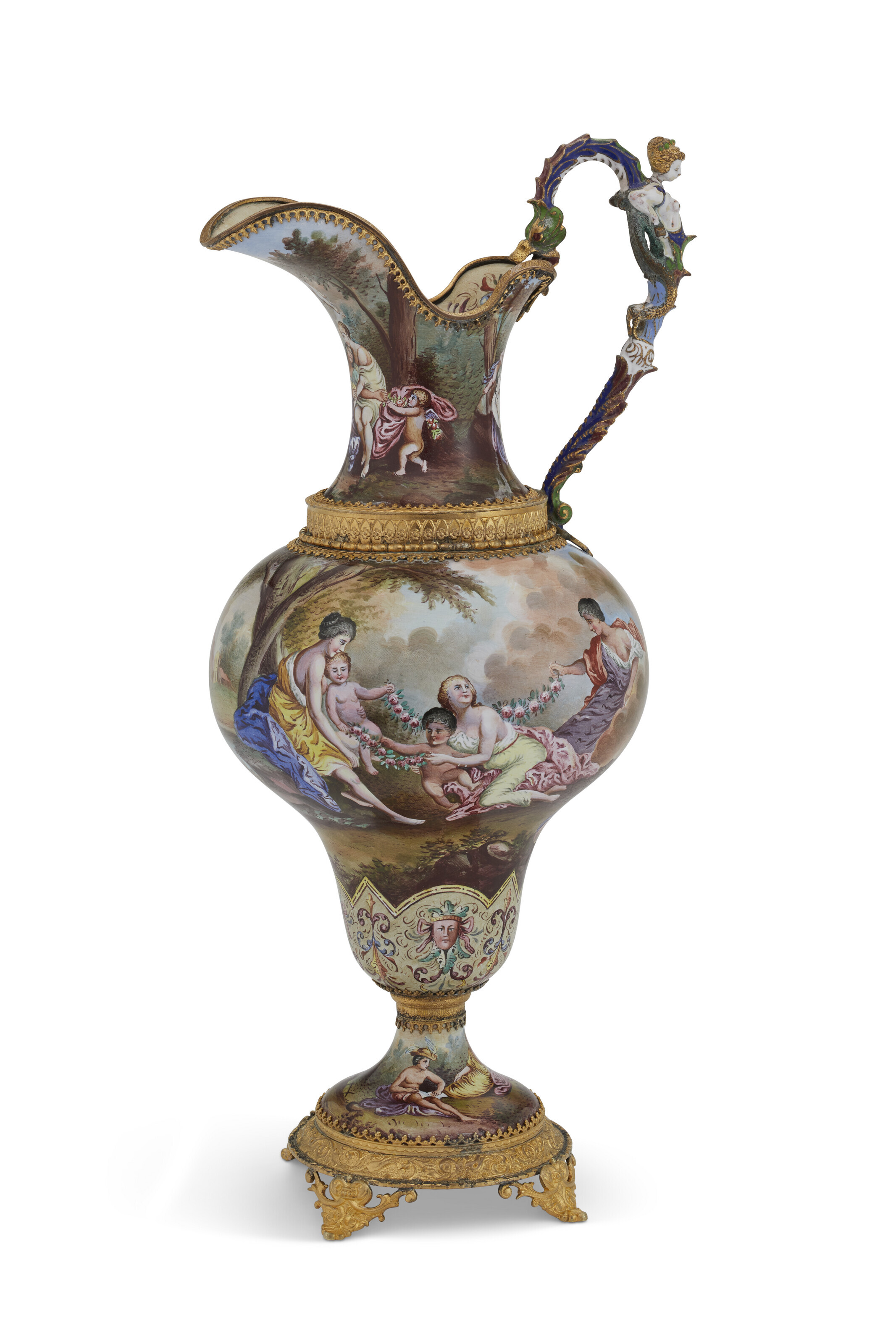 A CONTINENTAL SILVER-GILT AND ENAMEL EWER, POSSIBLY AUSTRIAN, LATE 19TH ...