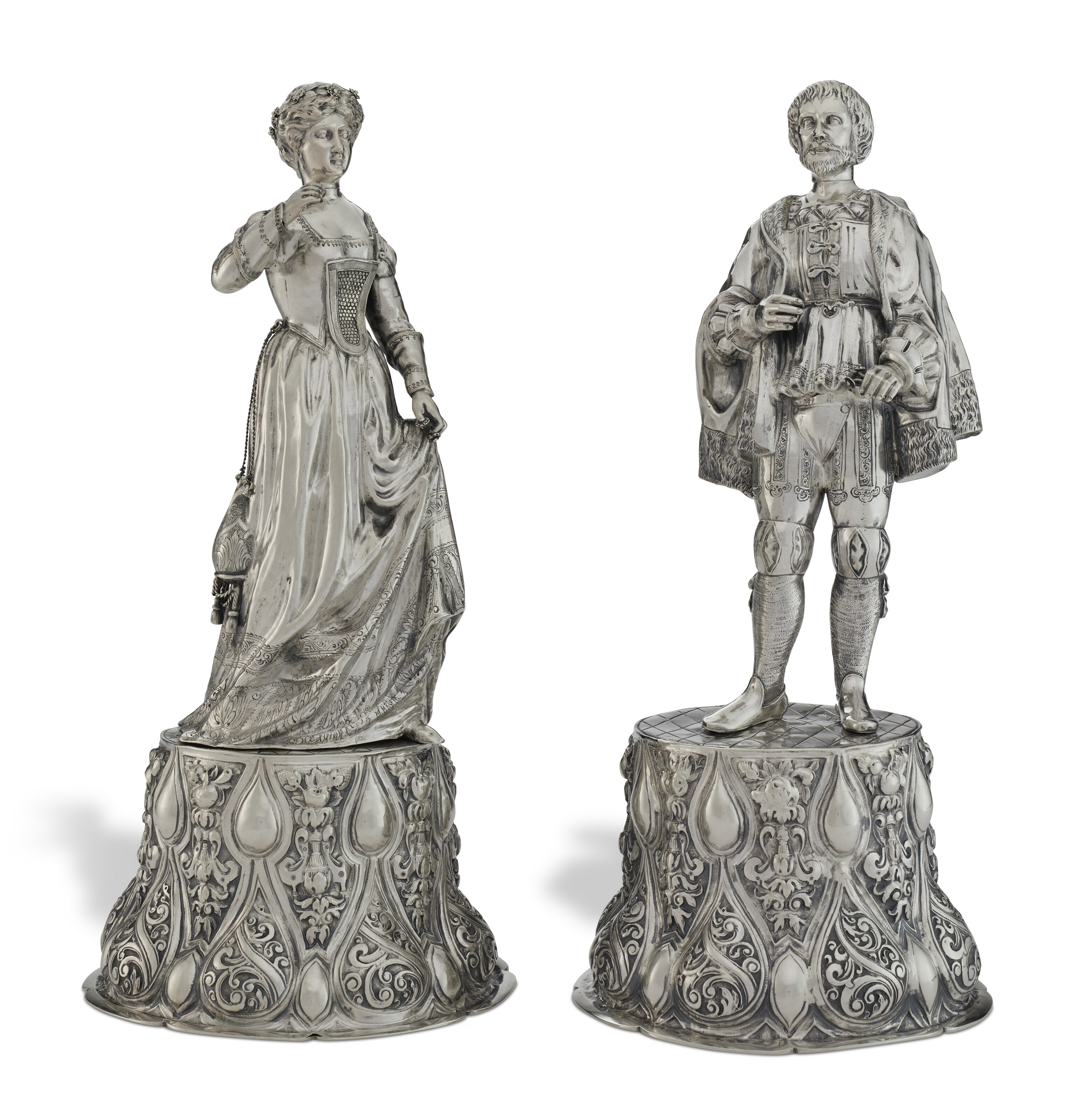 A PAIR OF GERMAN SILVER FIGURES, PROBABLY HANAU, LATE 19TH CENTURY ...