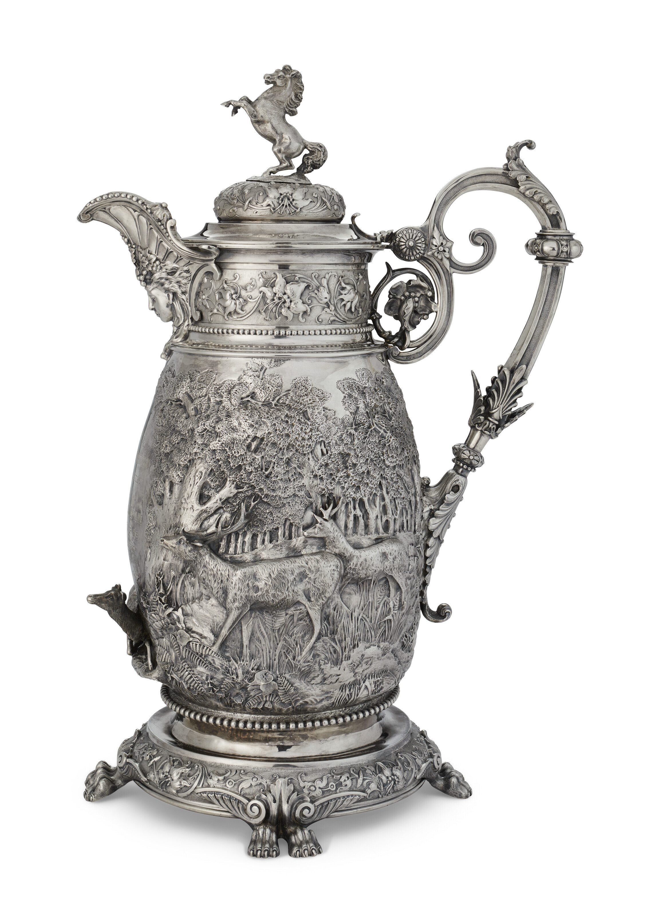 A MASSIVE VICTORIAN SILVER PRESENTATION FLAGON, MARK OF S. SMITH & SON ...
