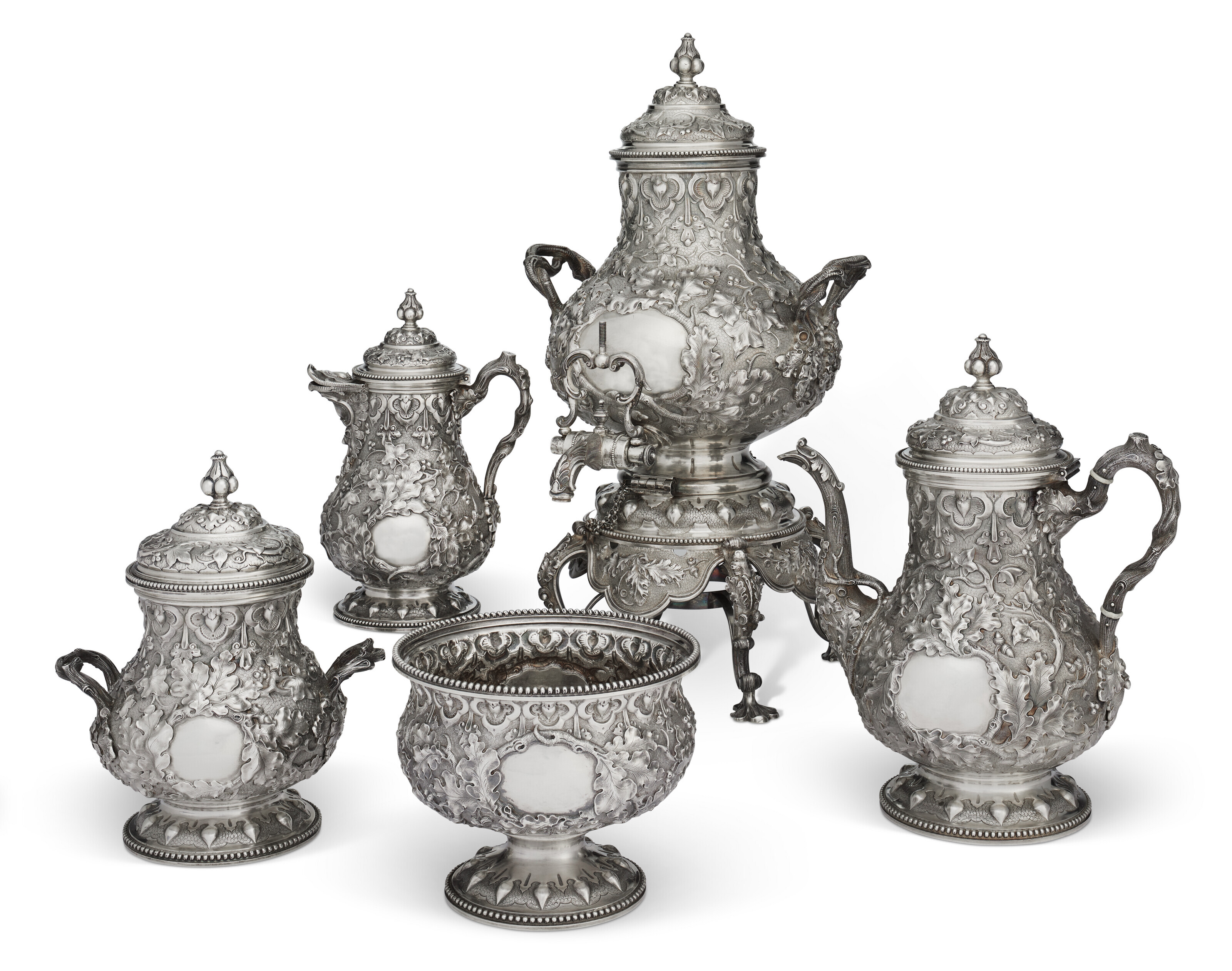 AN AMERICAN SILVER FIVE PIECE TEA SERVICE, MARK OF WILLIAM GALE FOR ...