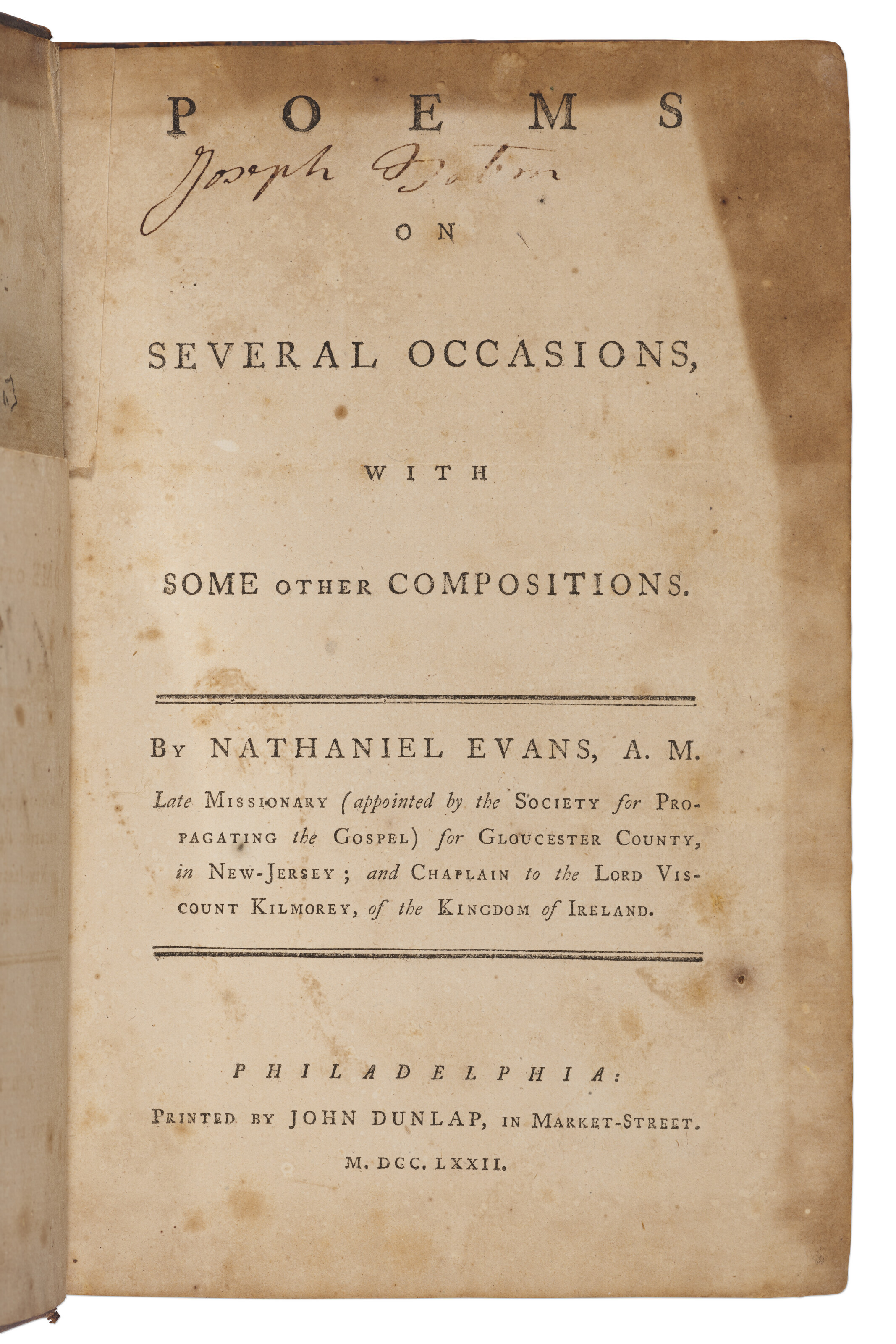 Poems on Several Occasions, Nathaniel Evans and Elizabeth Graeme ...