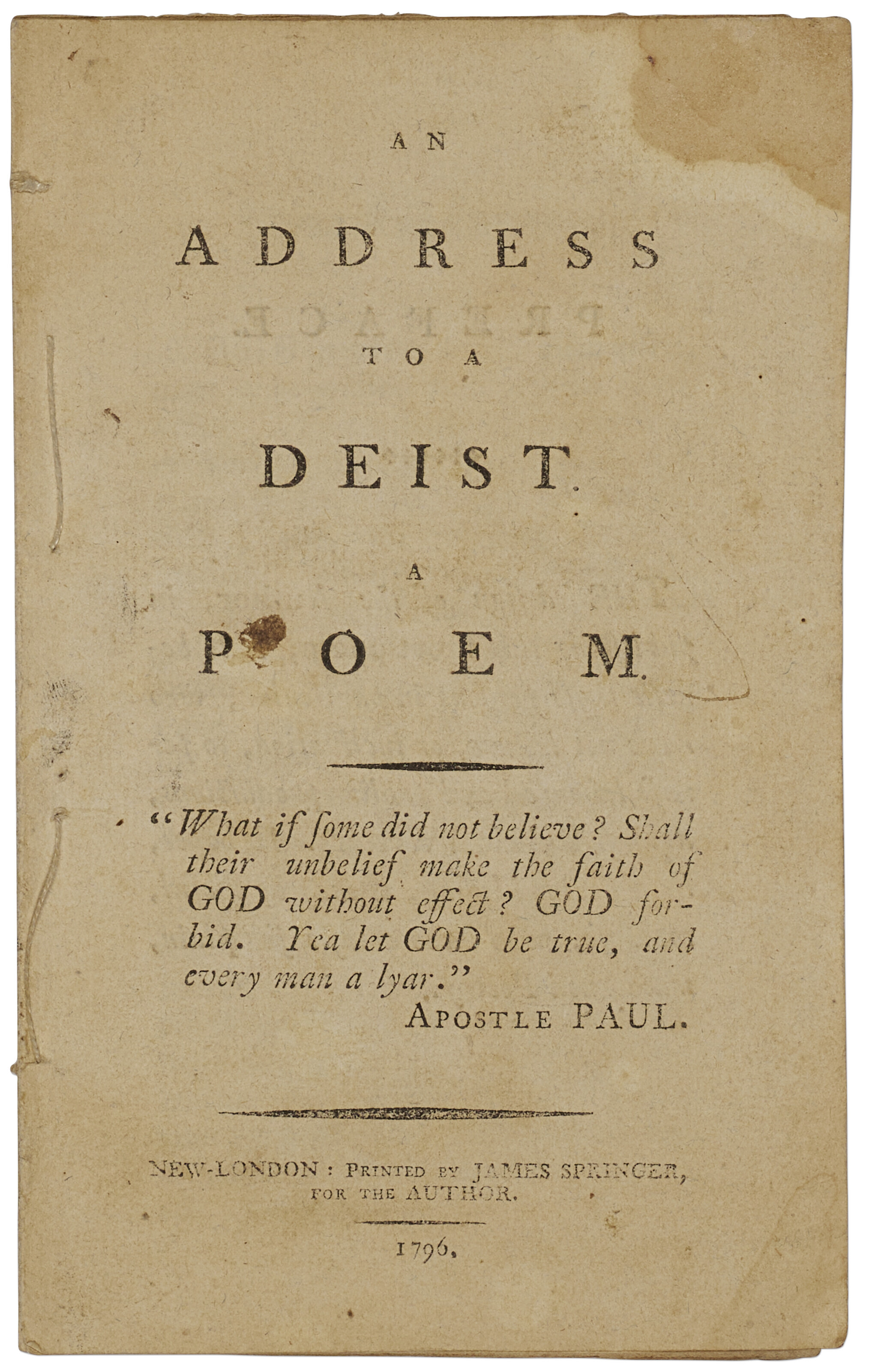 An Address to a Deist, Joseph Vaill | Christie’s