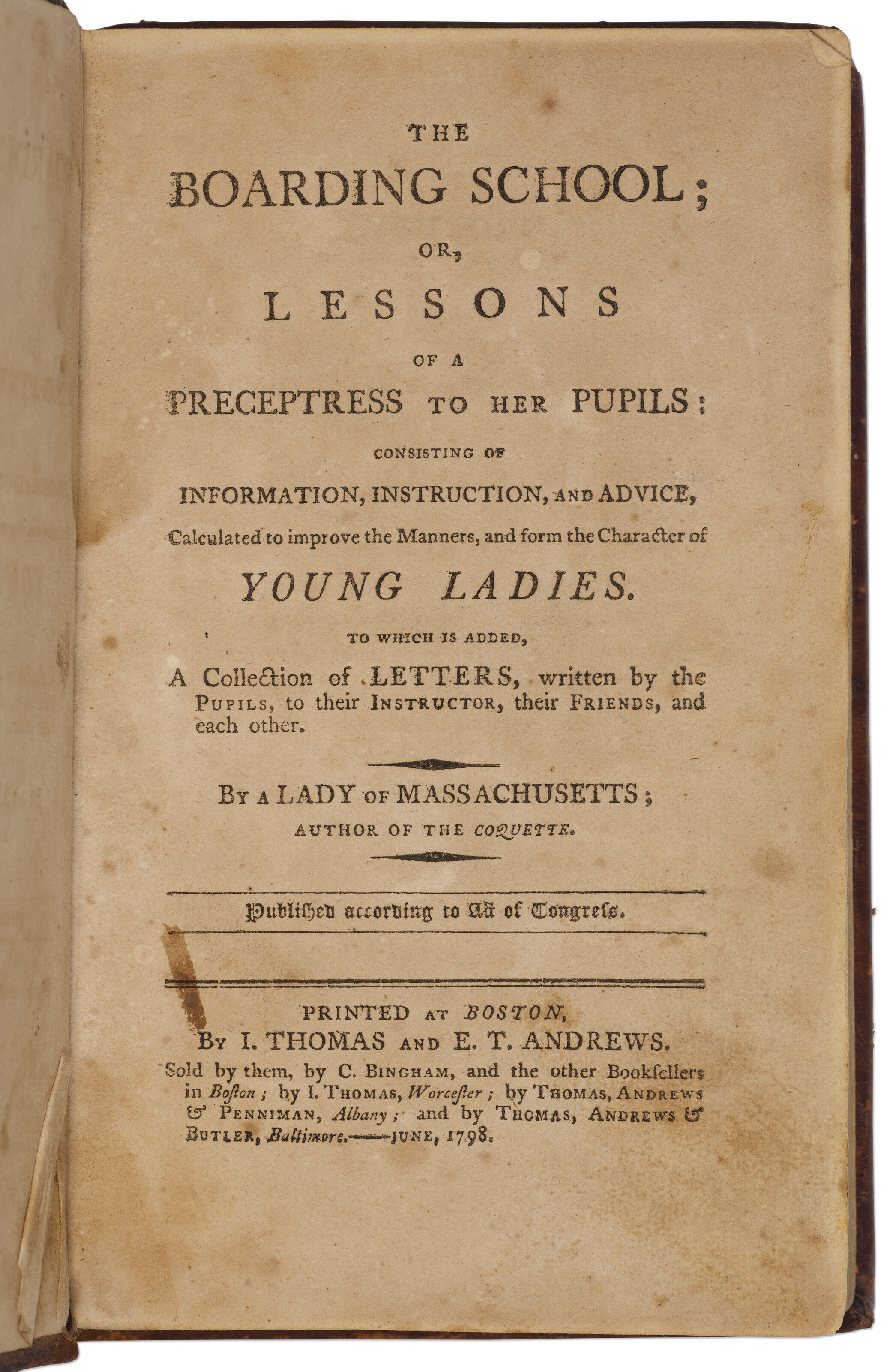 The Boarding School, Hannah Webster Foster, 1798 | Christie’s