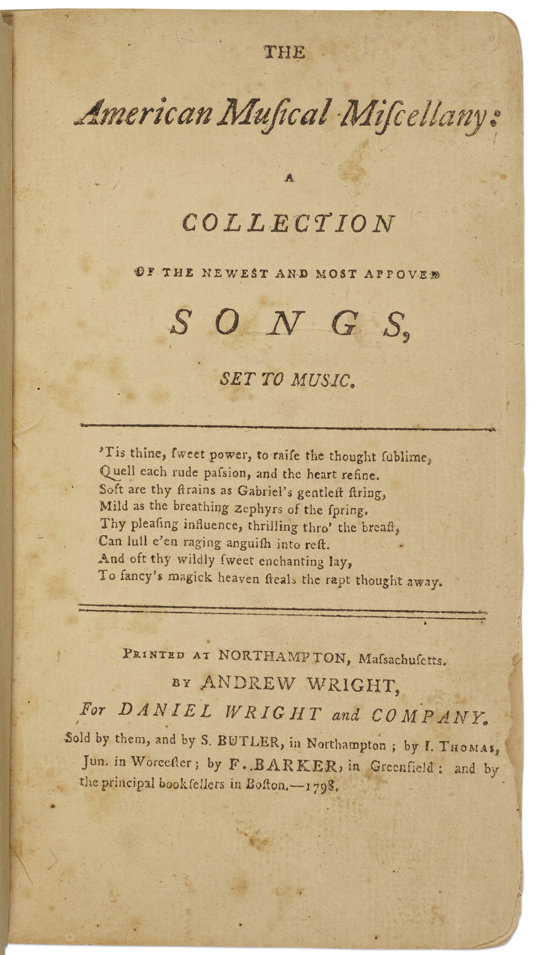The American Musical Miscellany, Northampton, MA, 1798 | Christie’s