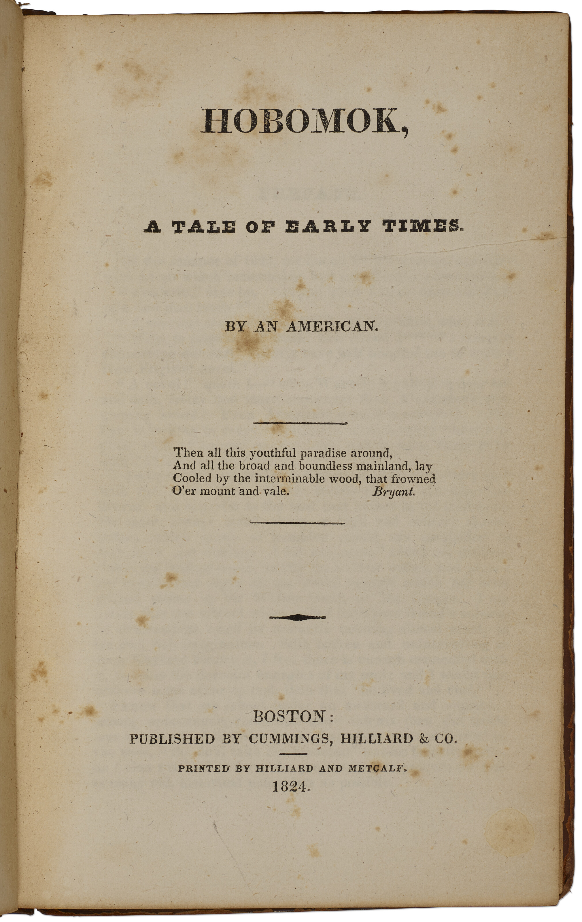 Hobomok, a Tale of Early Times, Lydia Maria Child, 1824 | Christie’s