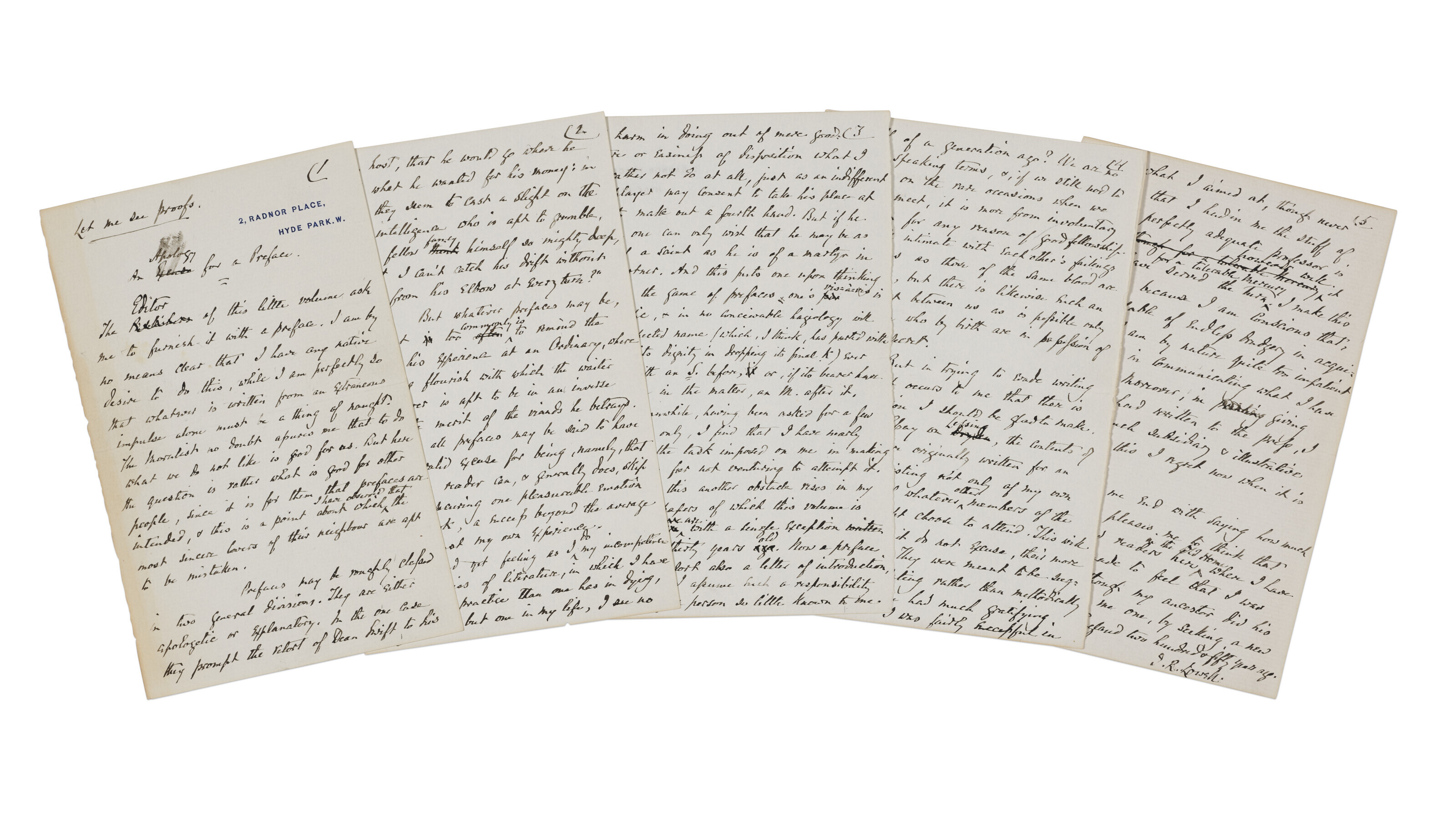 The manuscript for "An Apology for a Preface", James Russell Lowell ...