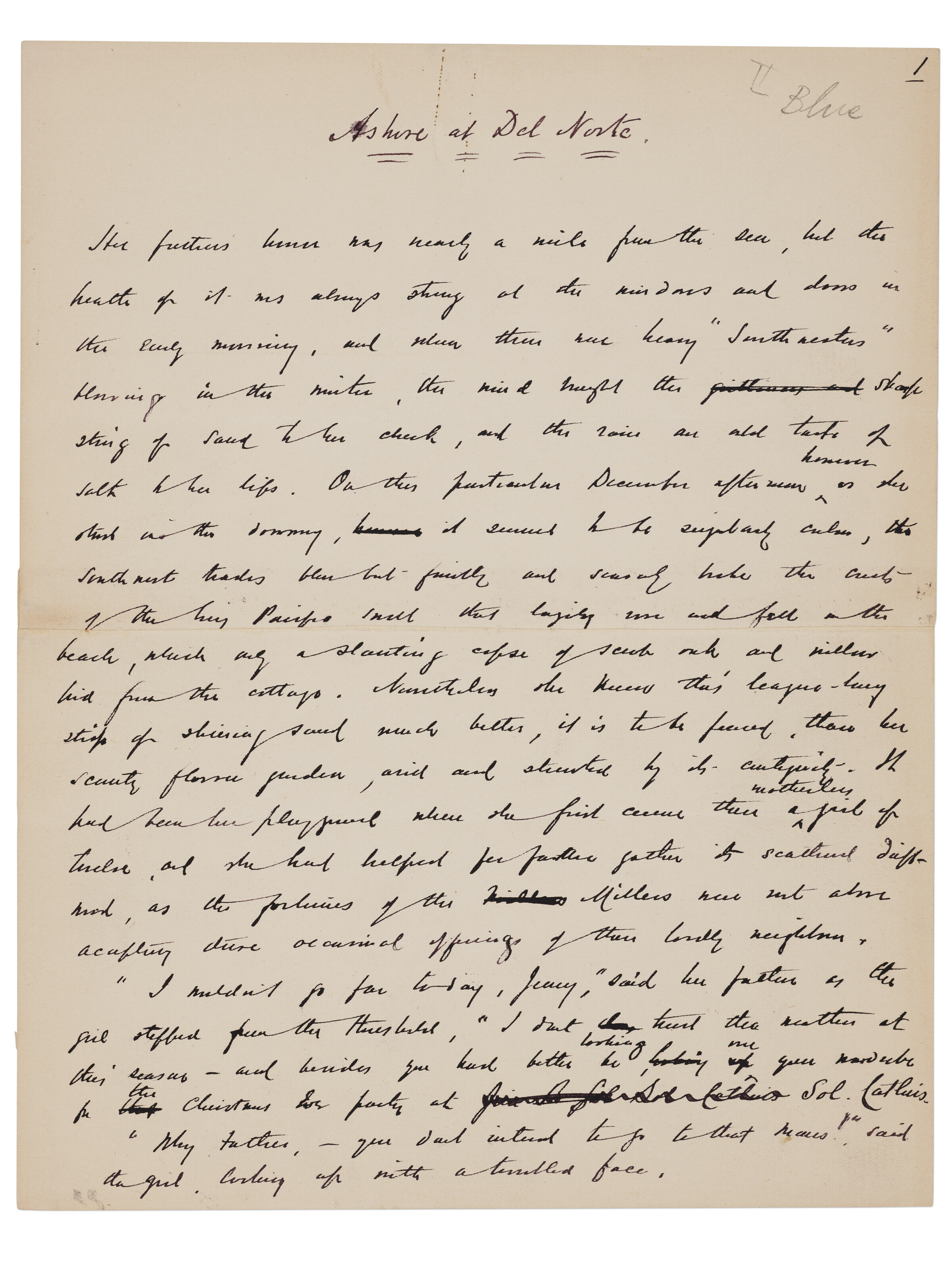 Working autograph manuscript for a short story, Bret Harte, ca. 1890s ...