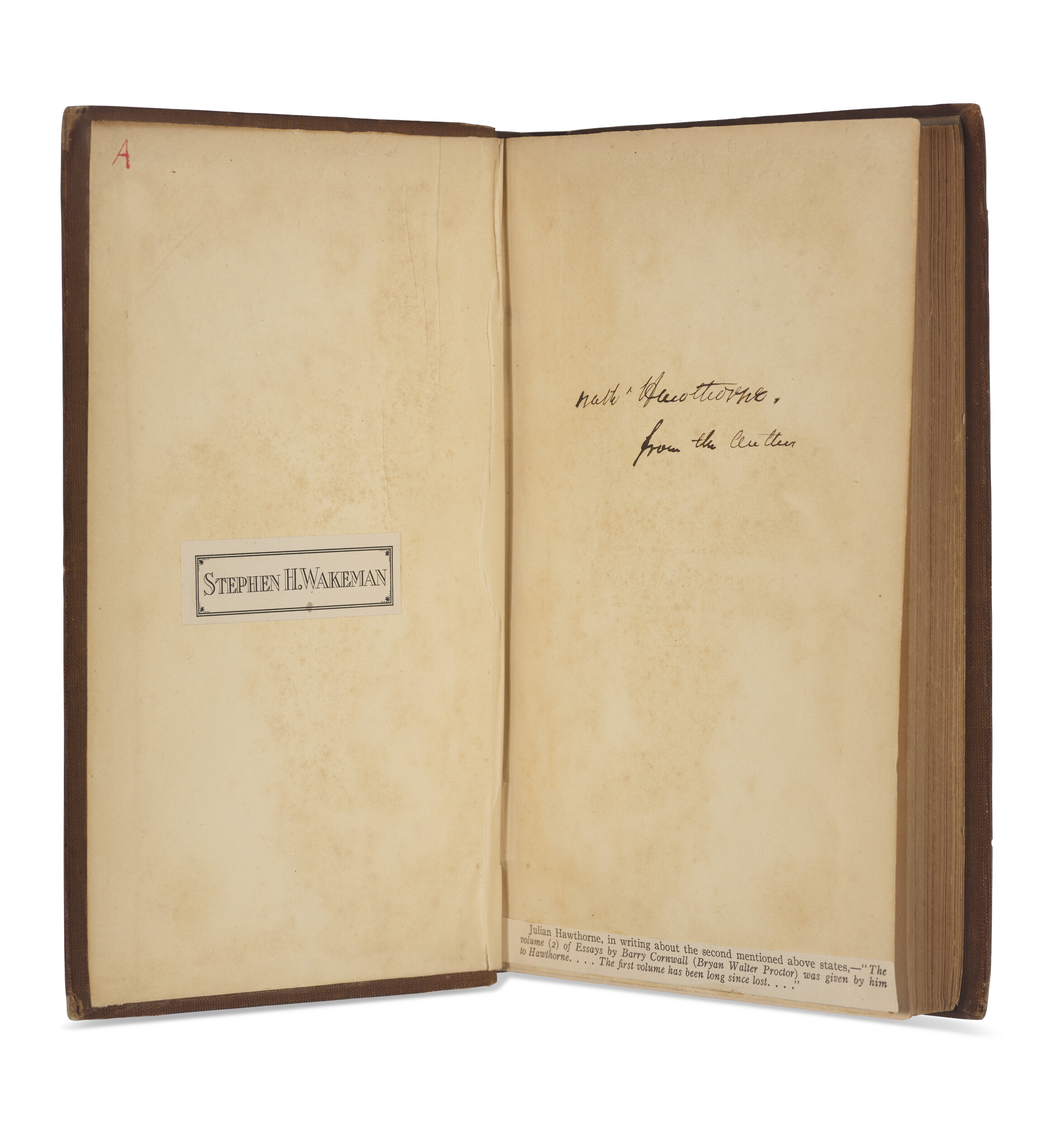 Barry Cornwall's Essays, Hawthorne's copy, signed by him | Christie’s