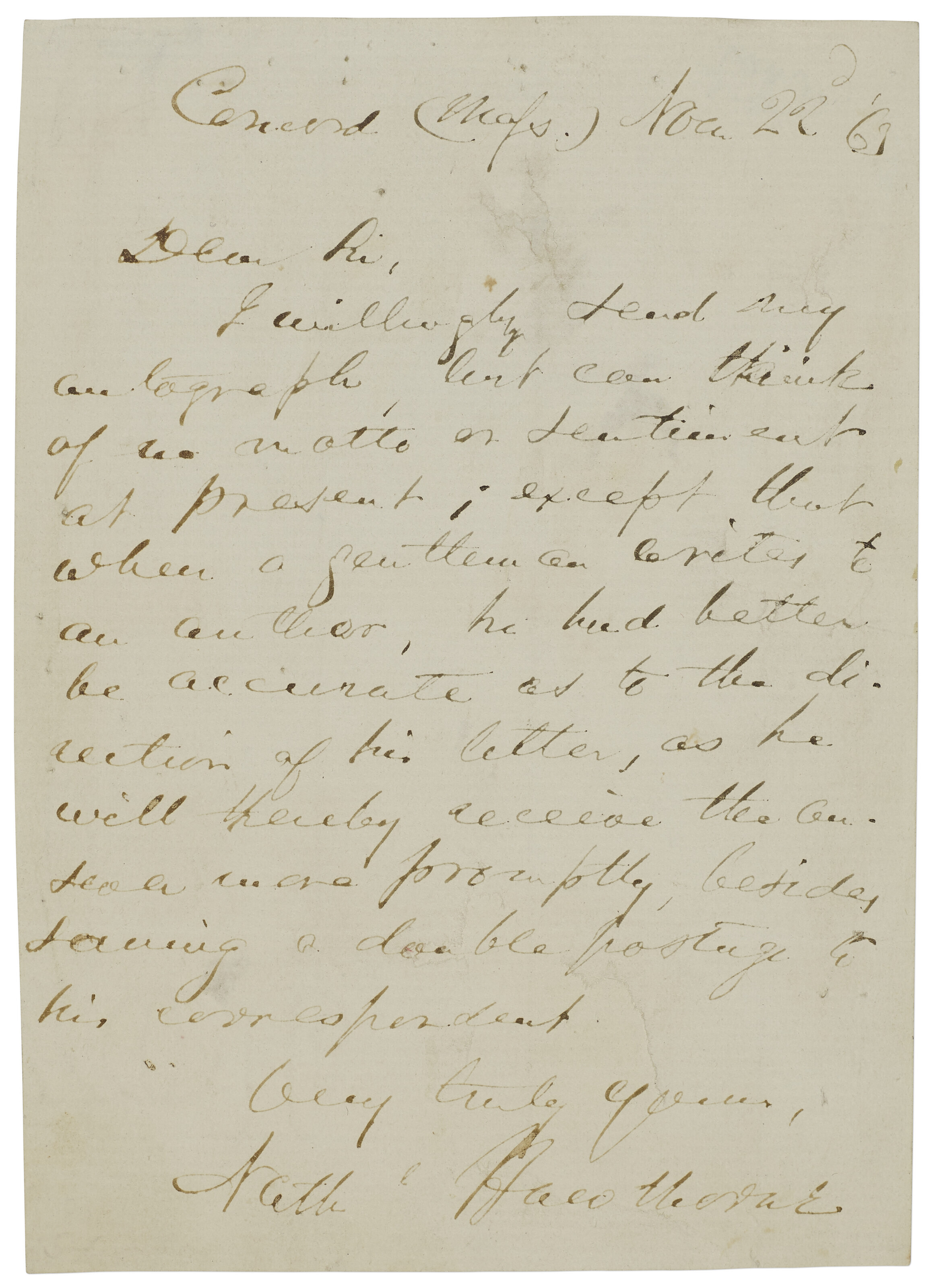 An annoyed response to an autograph seeker, Nathaniel Hawthorne ...