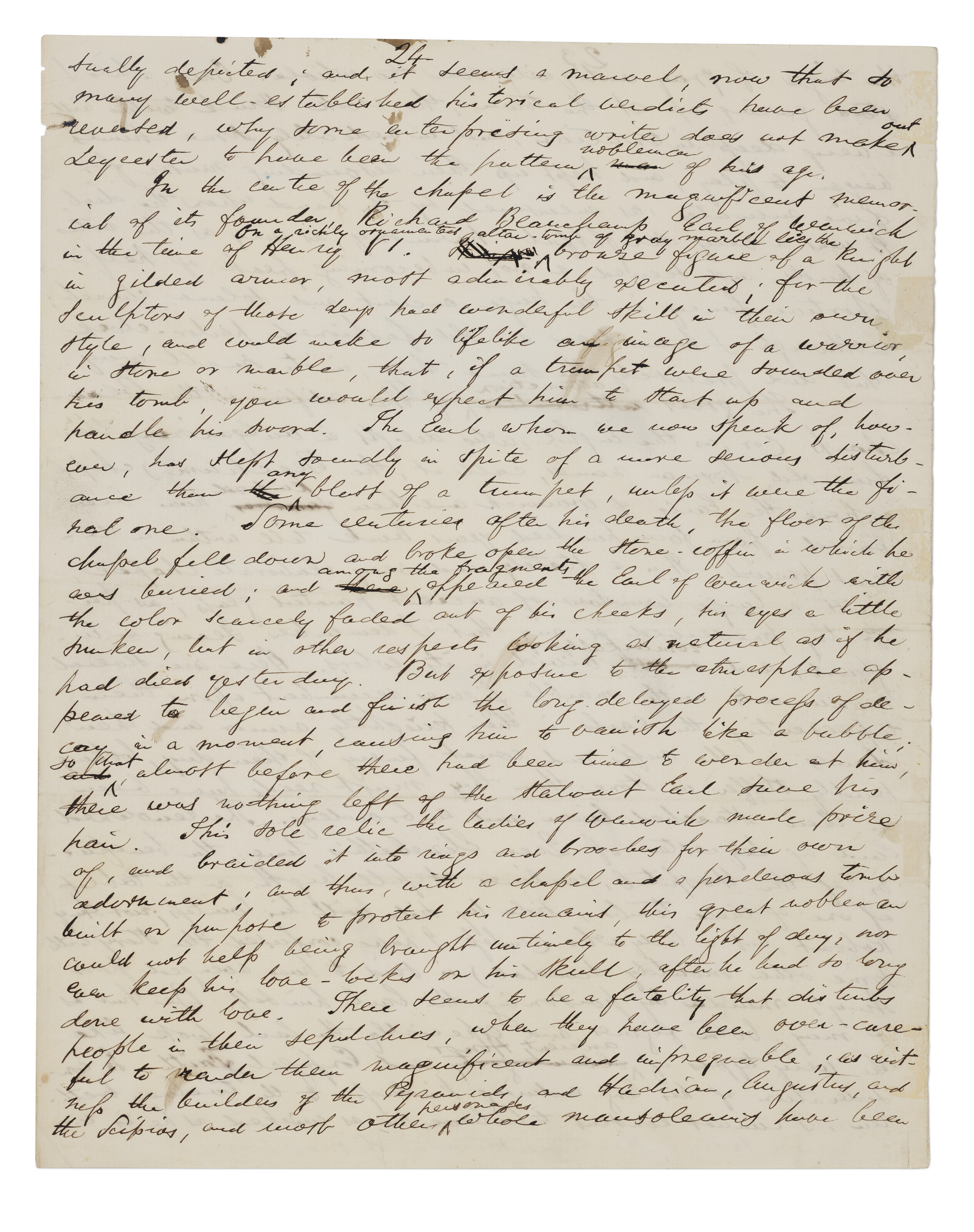 A draft manuscript from his visit to Warwick, Nathaniel Hawthorne, ca ...