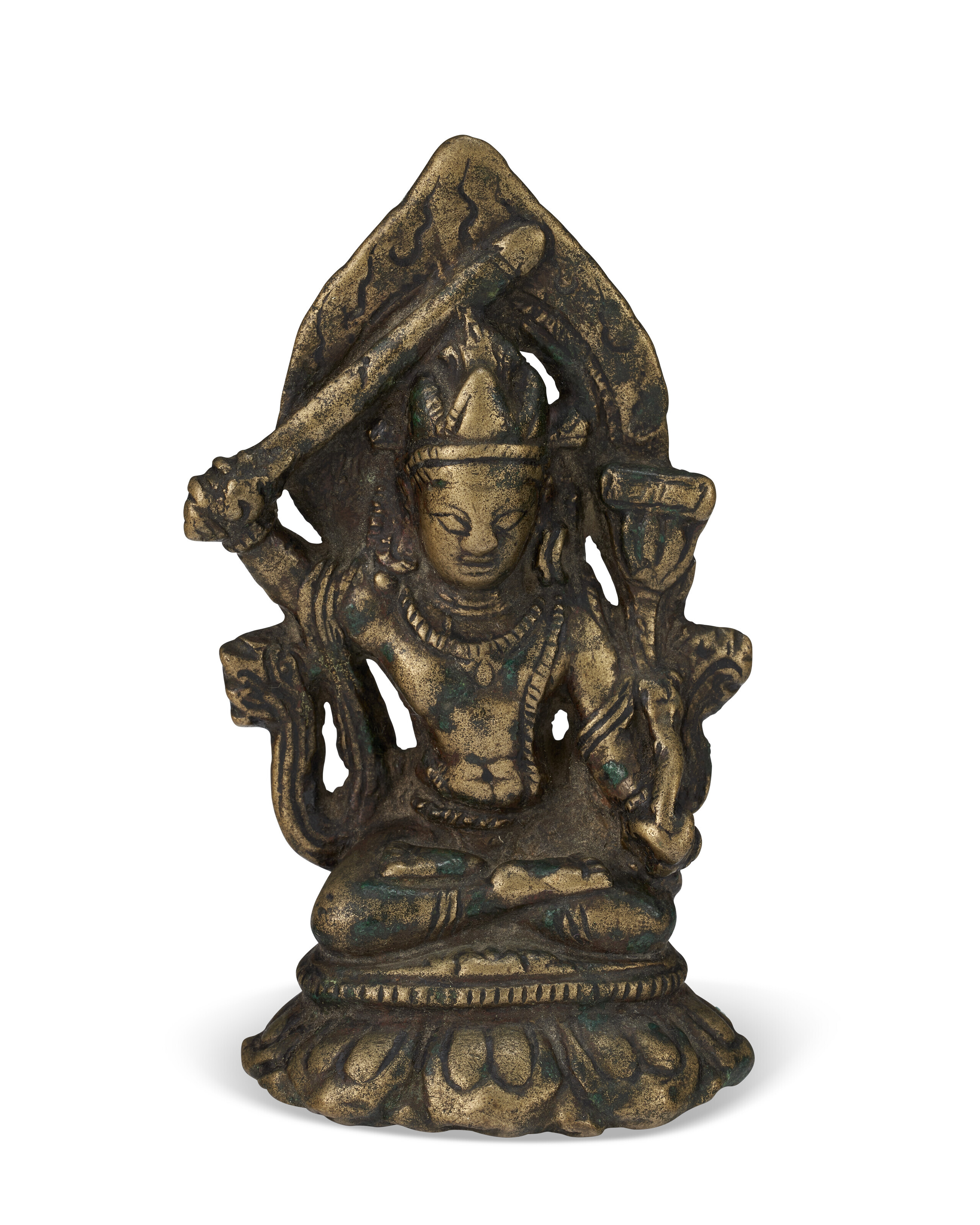 A SMALL BRONZE FIGURE OF MANJUSHRI, KASHMIR OR WESTERN HIMALAYAS, 11TH ...