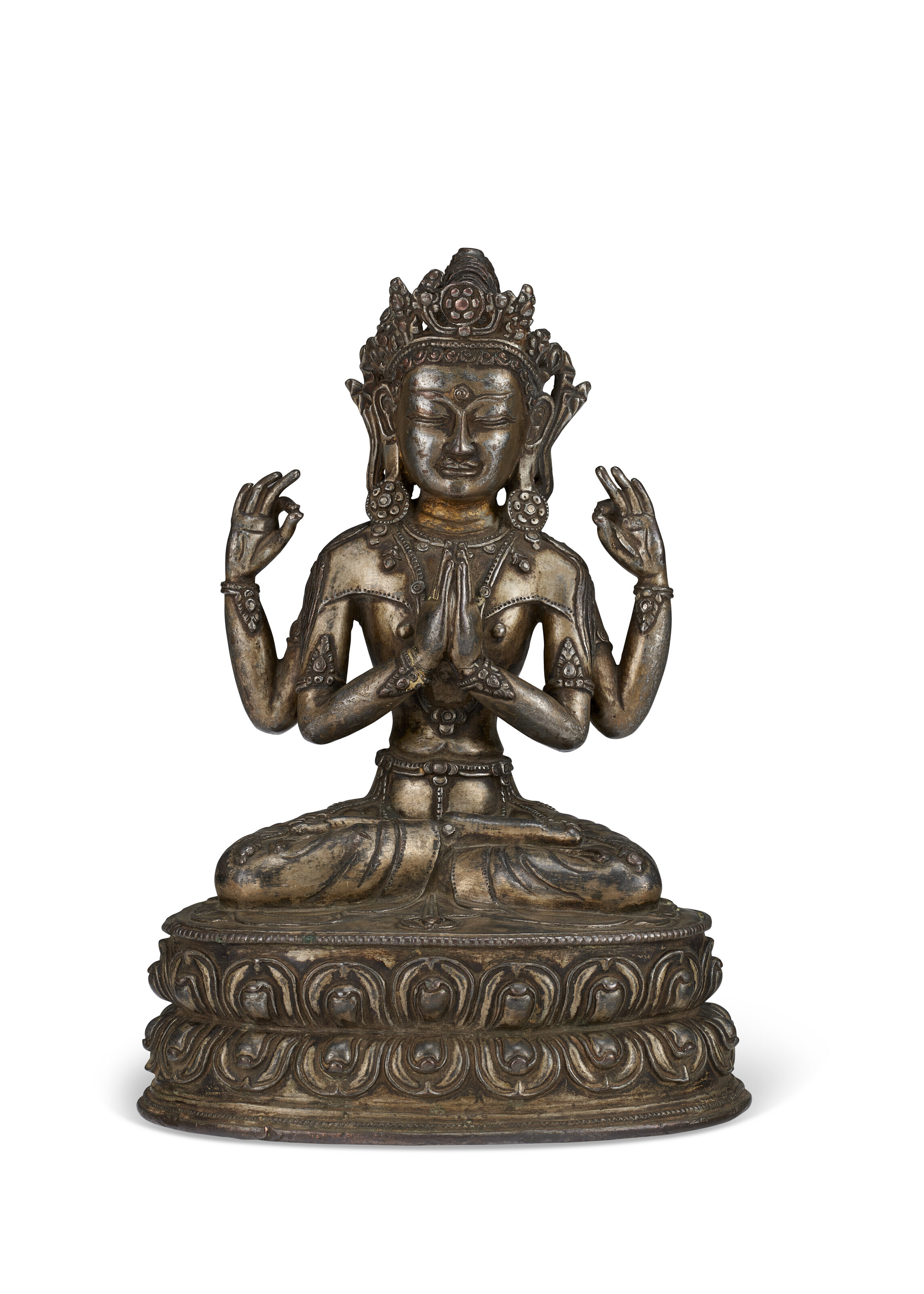 A RARE GILT AND SILVERED BRONZE FIGURE OF SHADAKSHARI LOKESHVARA ...