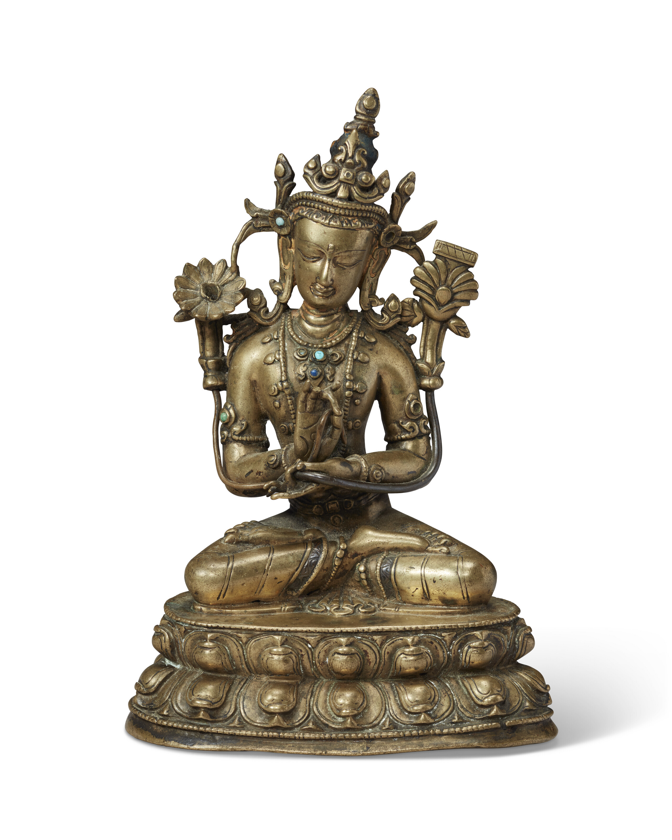 A COPPER-INLAID BRONZE FIGURE OF MANJUSHRI, TIBET, 14TH-15TH CENTURY ...