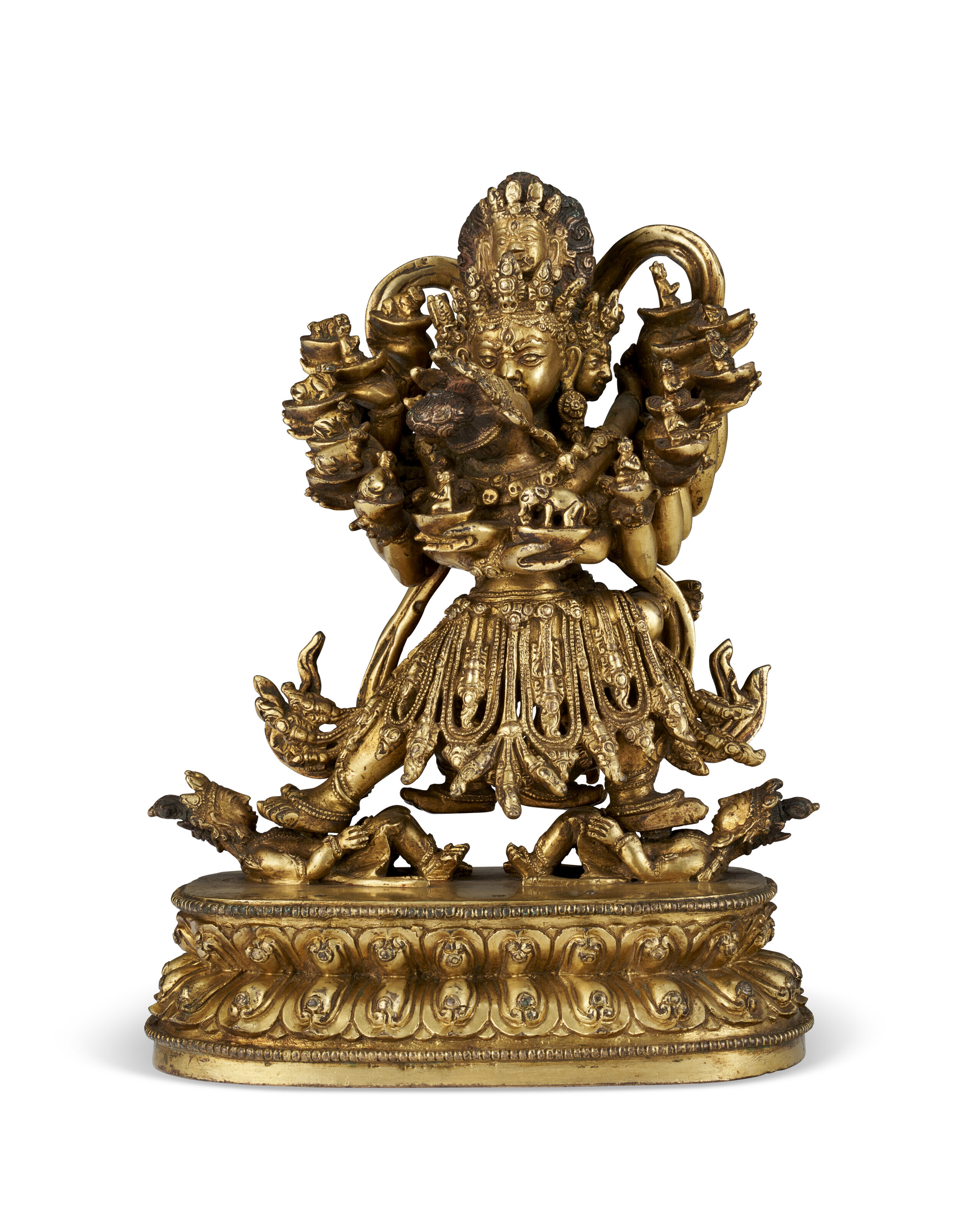 A RARE GILT-BRONZE FIGURE OF KAPALADHARA HEVAJRA, CHINA, MING DYNASTY ...