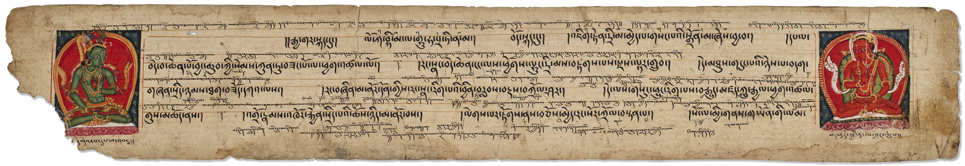 A MANUSCRIPT PAGE WITH TWO PAINTINGS OF TANTRIC FIGURES, TIBET, 13TH ...