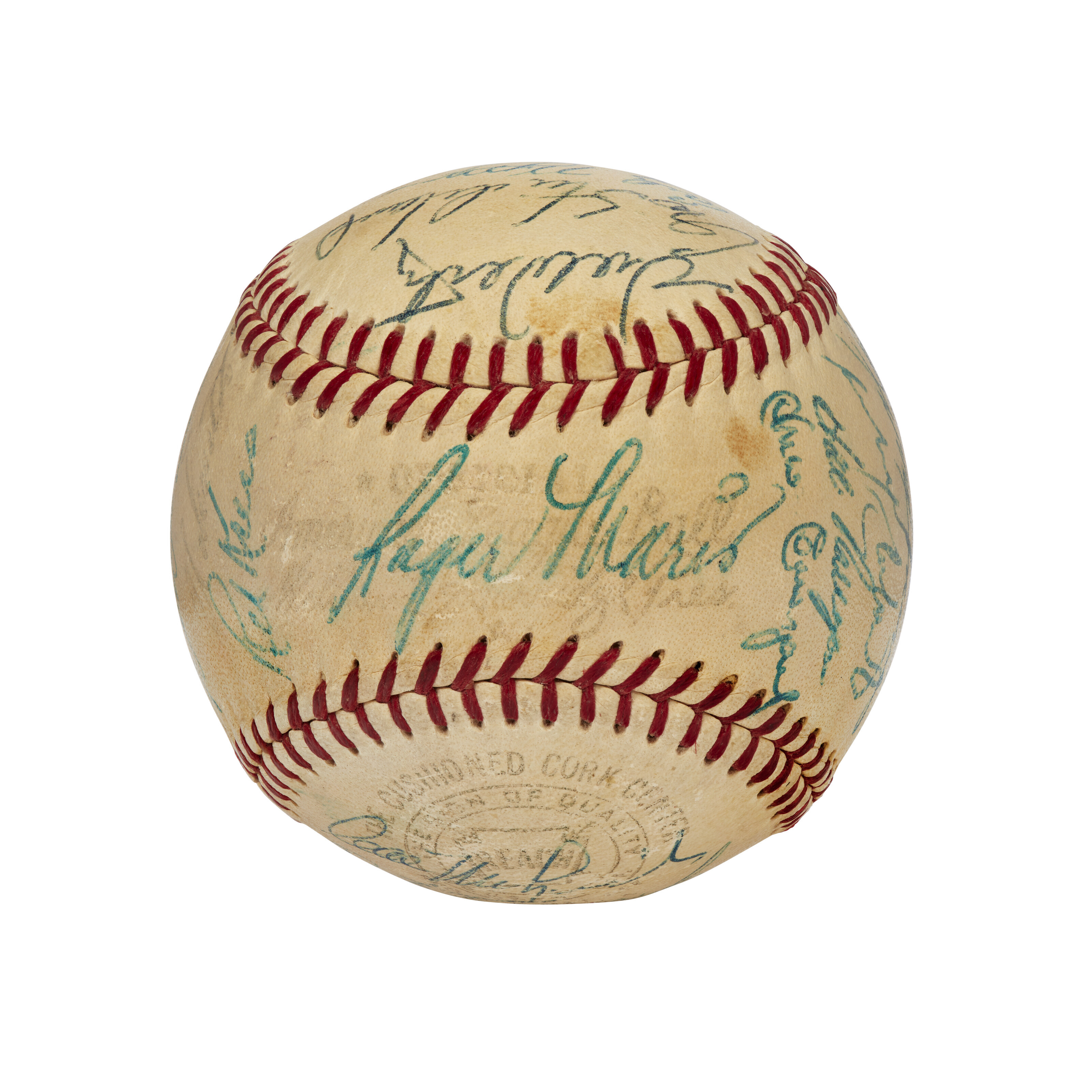 1957 CLEVELAND INDIANS TEAM AUTOGRAPHED BASEBALL WITH ROGER MARIS ...
