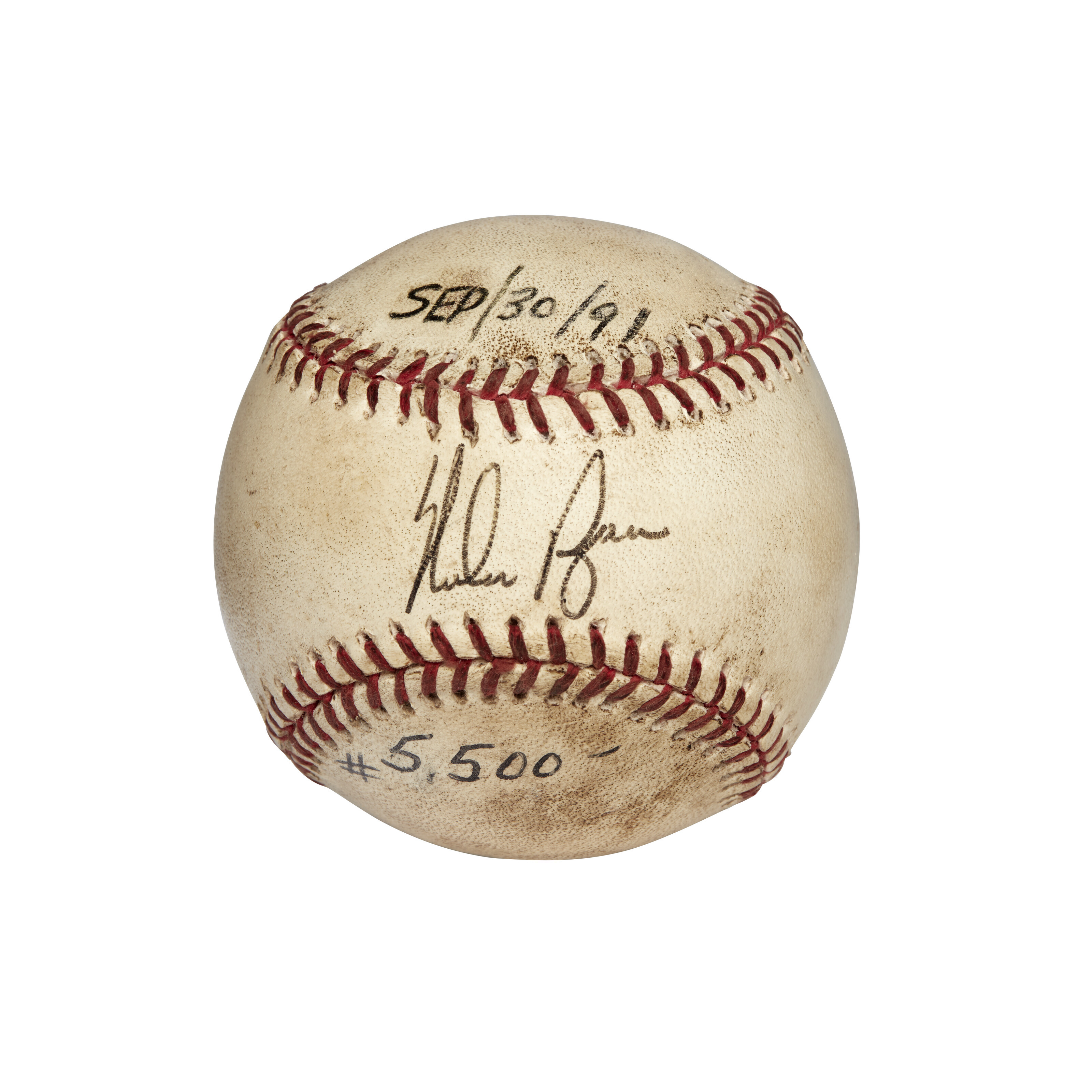 NOLAN RYAN AUTOGRAPHED GAME USED BASEBALL ATTRIBUTED TO 5,500TH CAREER ...