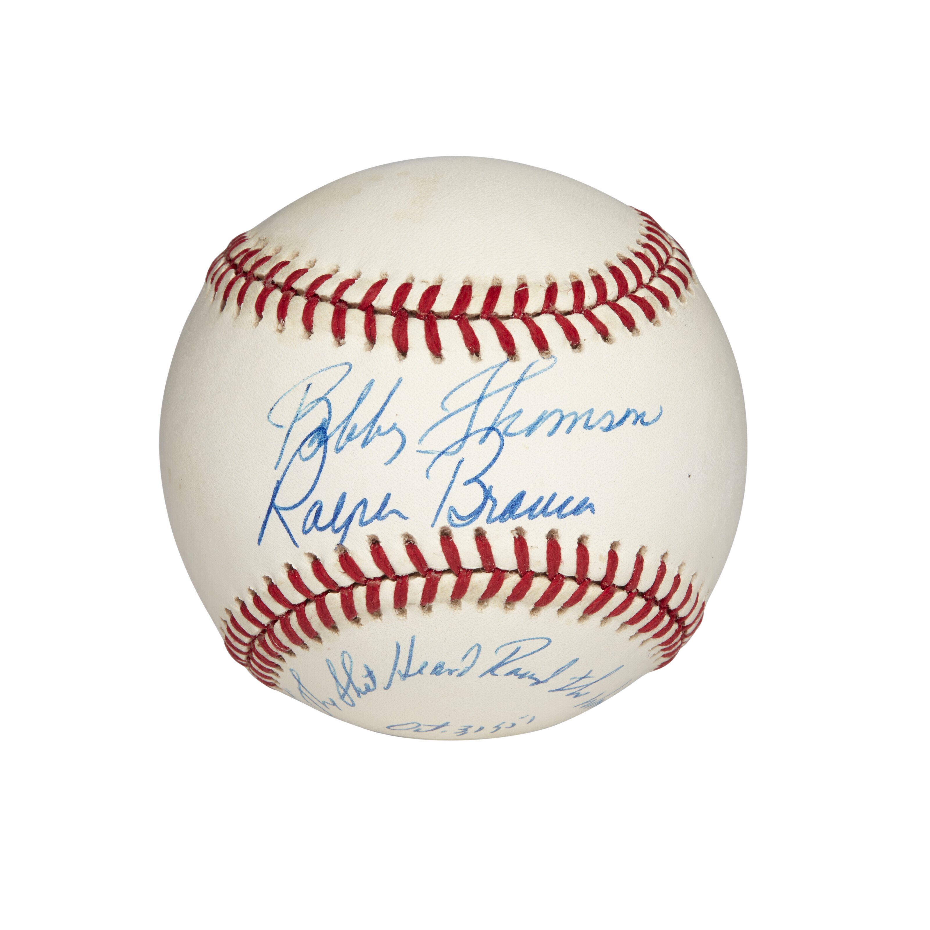 BOBBY THOMSON AND RALPH BRANCA "SHOT HEARD ROUND THE WORLD" AUTOGRAPHED ...