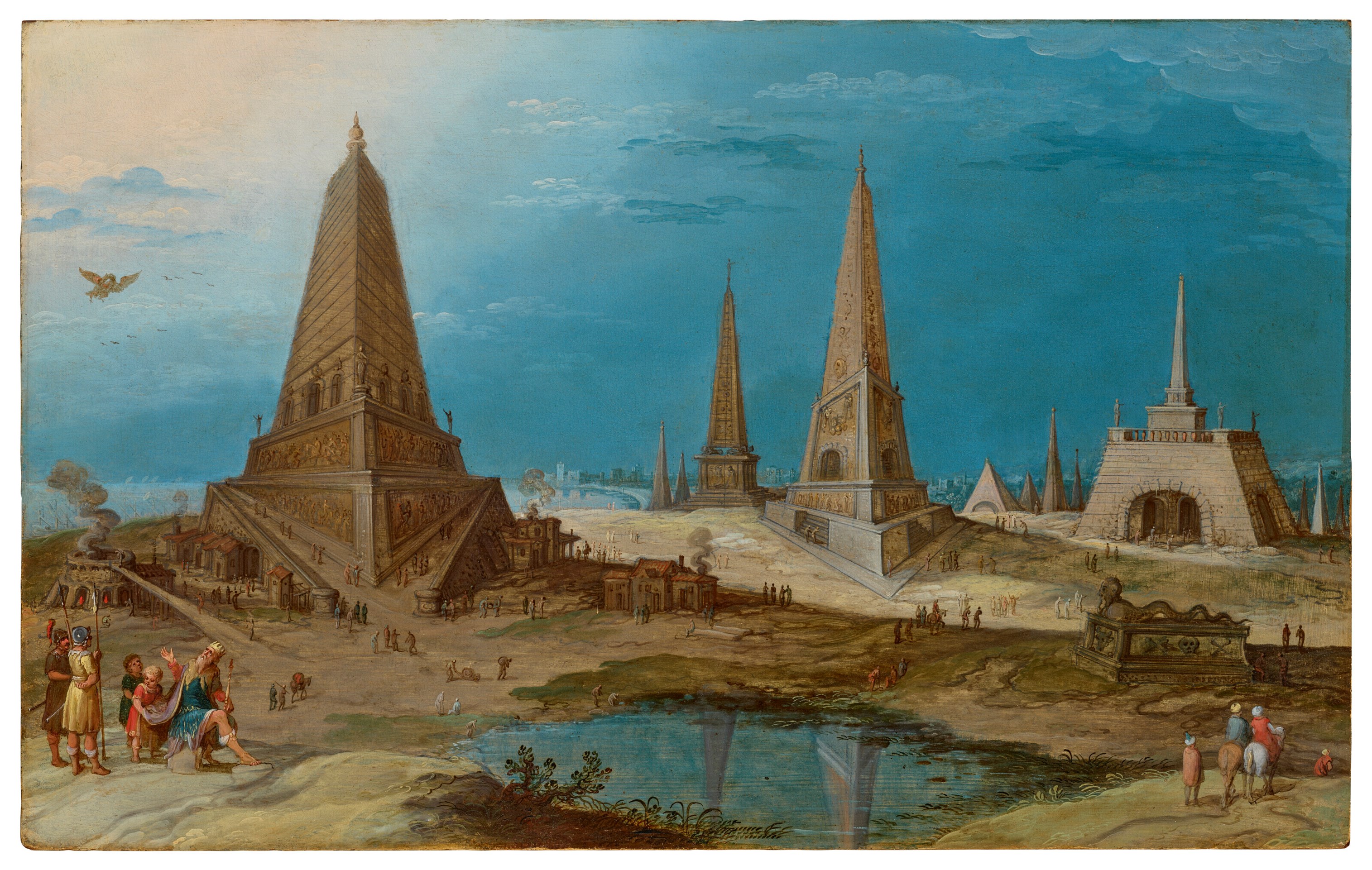 HENDRICK VAN CLEVE III (ANVERS 1525-1589), Le roi Nimrod devant la tour ...