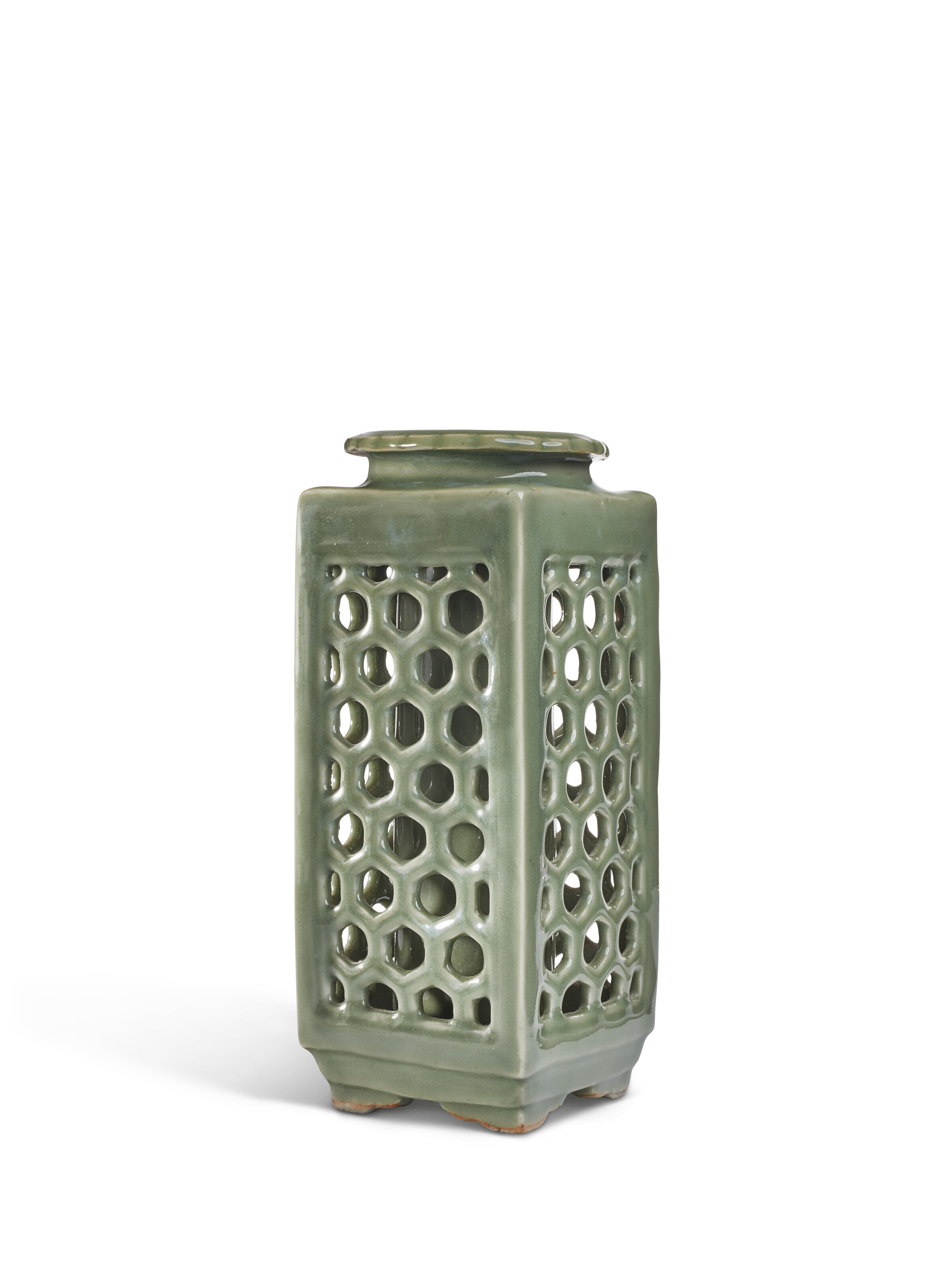 A LONGQUAN CELADON-GLAZED RETICULATED VASE, CONG, CHINA, MING DYNASTY ...