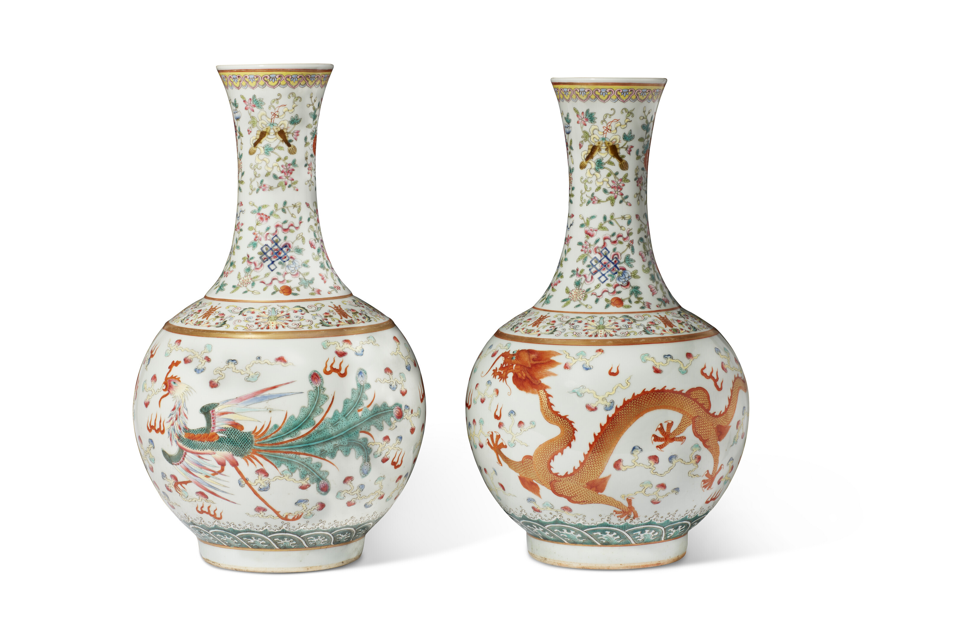 A PAIR OF FAMILLE ROSE 'DRAGON AND PHOENIX' VASES, CHINA | Christie’s