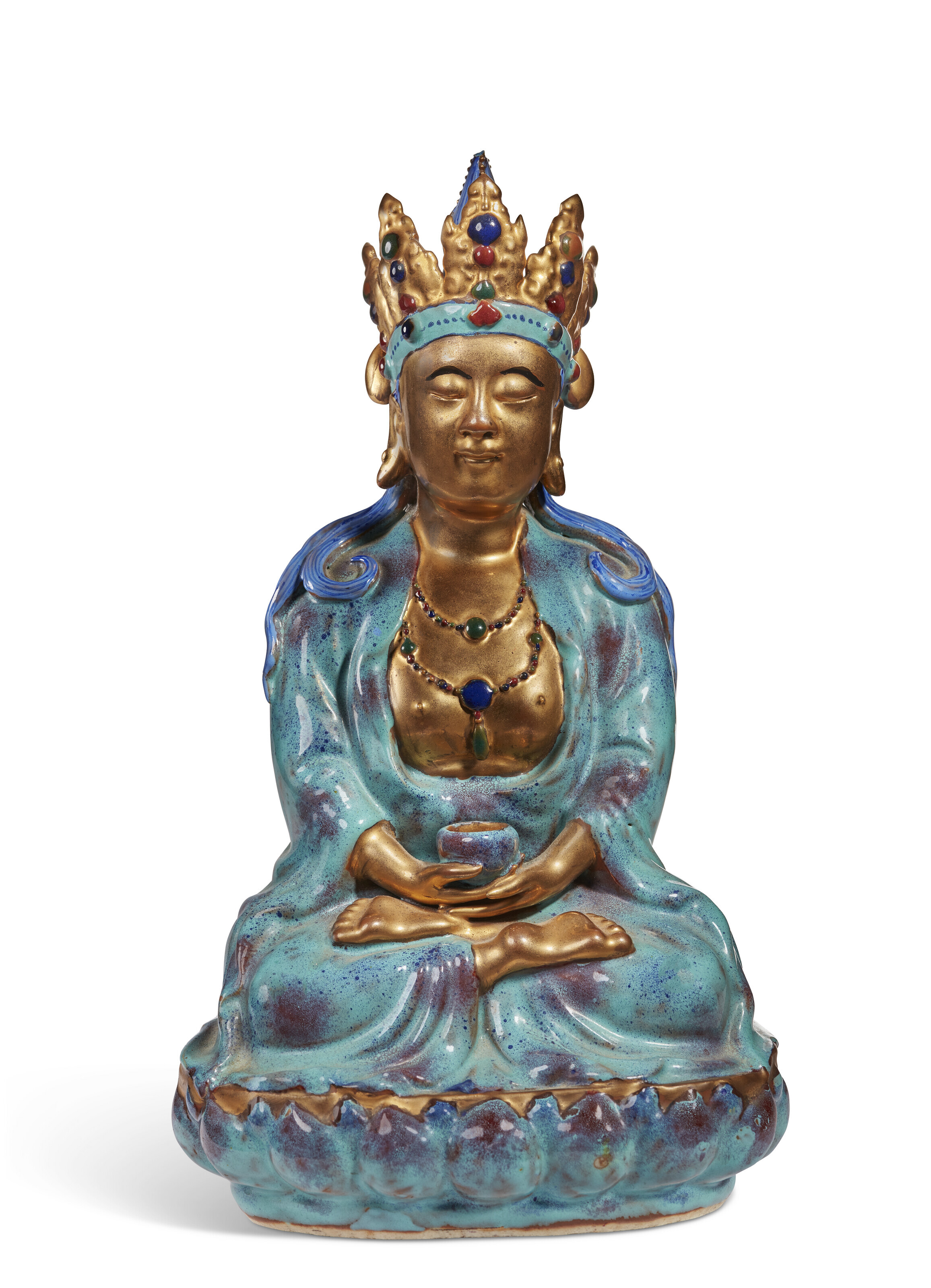 A JUN-GLAZED AND GILT-DECORATED FIGURE OF AMITAYUS, CHINA, 19TH-20TH ...