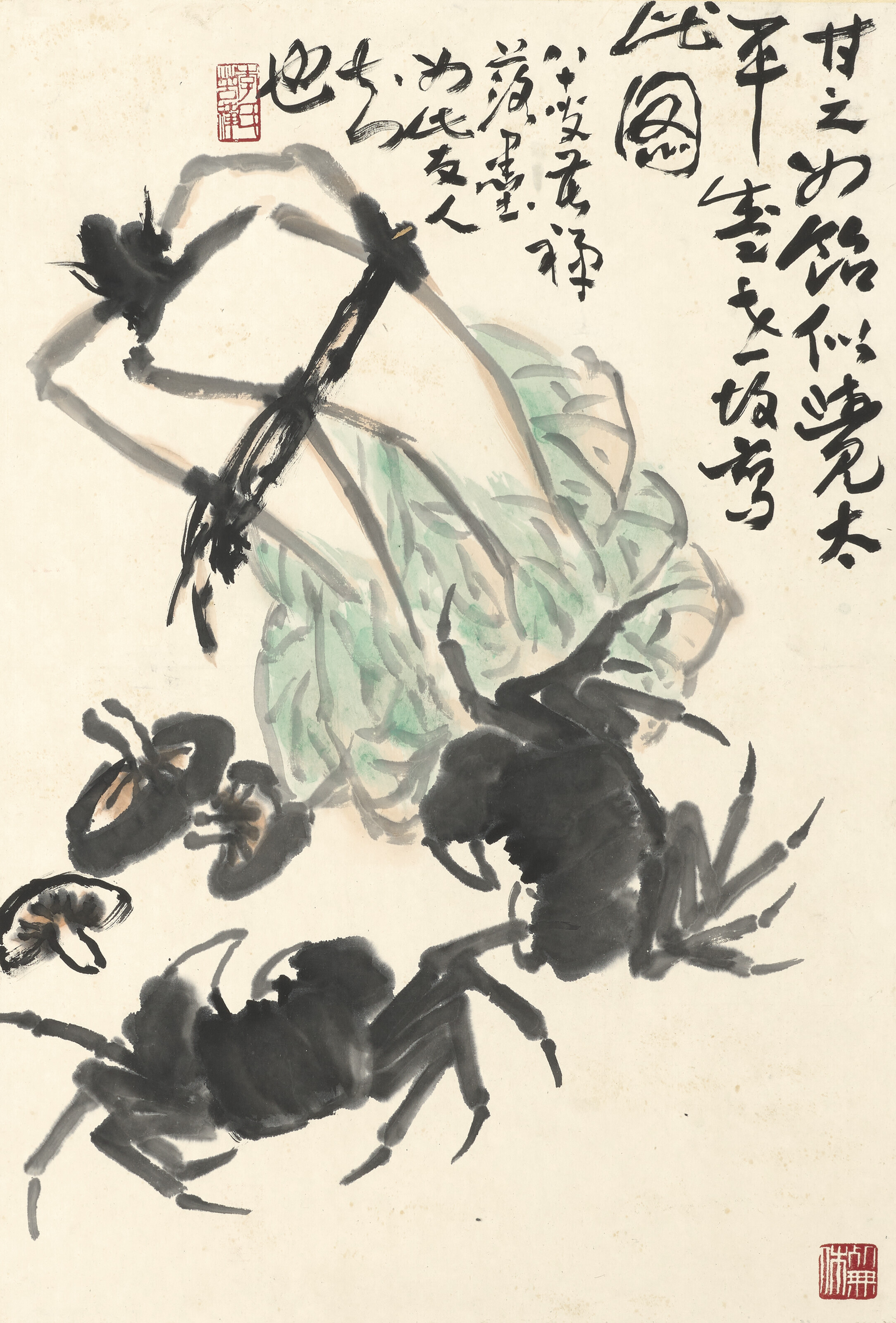 LI KUCHAN (1895-1984), CRABSMOUNTED SCROLL, INK AND COLOUR ON PAPER ...