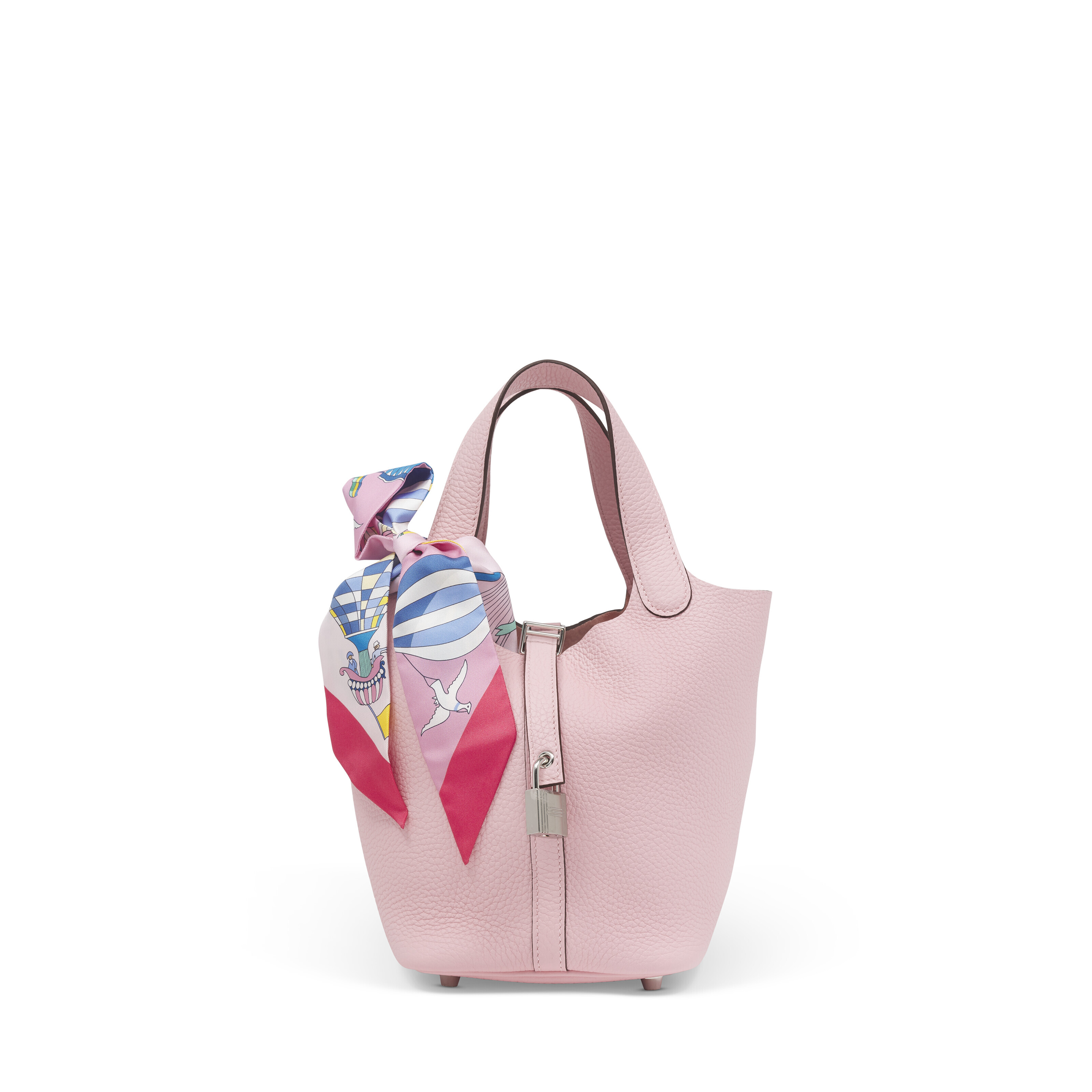 A ROSE SAKURA CLÉMENCE LEATHER PICOTIN LOCK PM WITH PALLADIUM HARDWARE ...