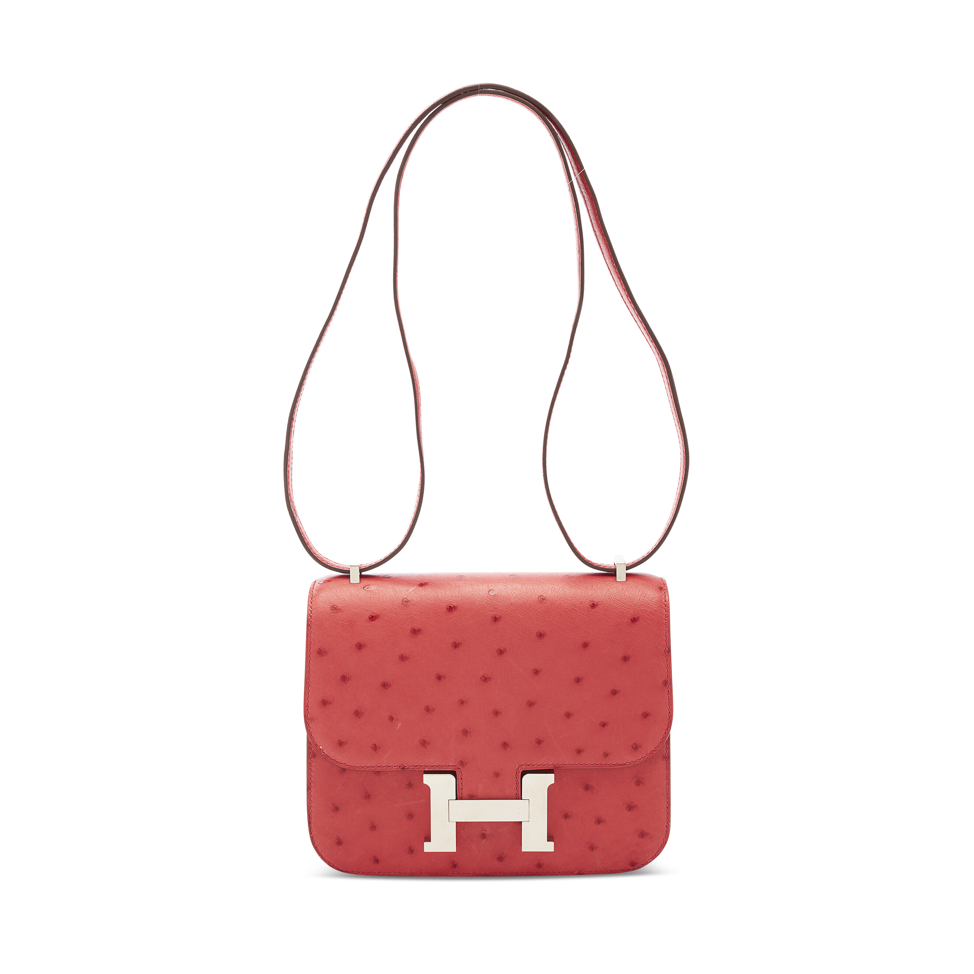 A BOUGAINVILLIER OSTRICH MINI CONSTANCE 18 WITH PALLADIUM HARDWARE ...